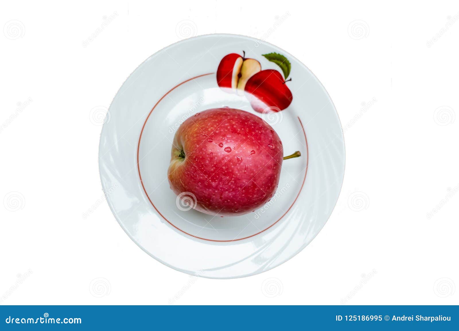 Red Apple on Plate. Isolated on White Background Stock Image - Image of ...