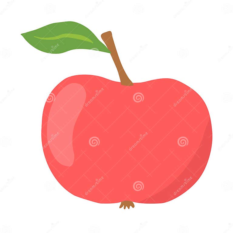 Red Apple Fruit With Stalk And Green Leaf Vector Stock Illustration