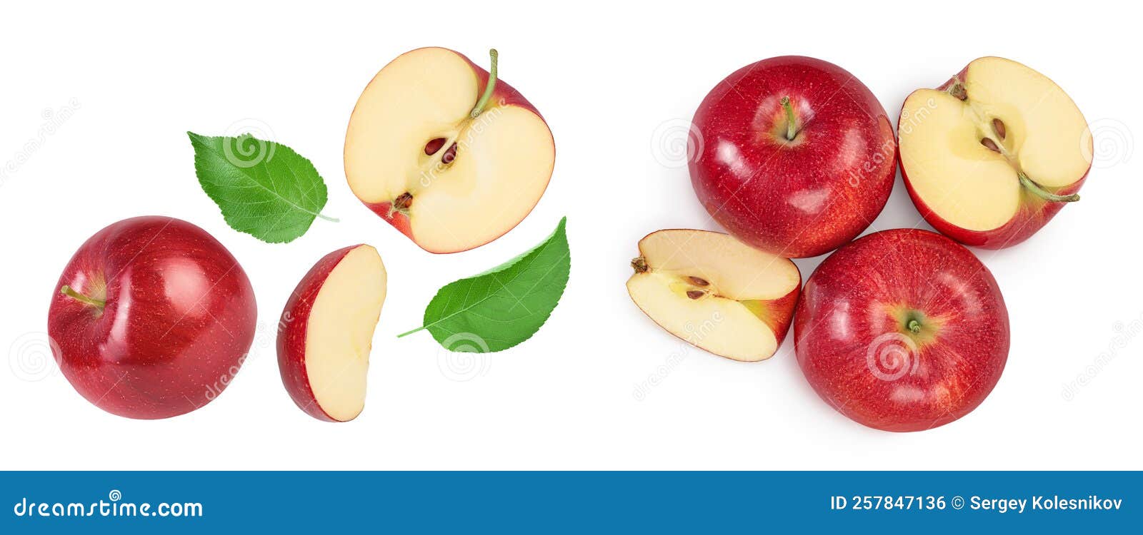 Red Apple with Half Isolated on White Background . Top View. Flat Lay ...
