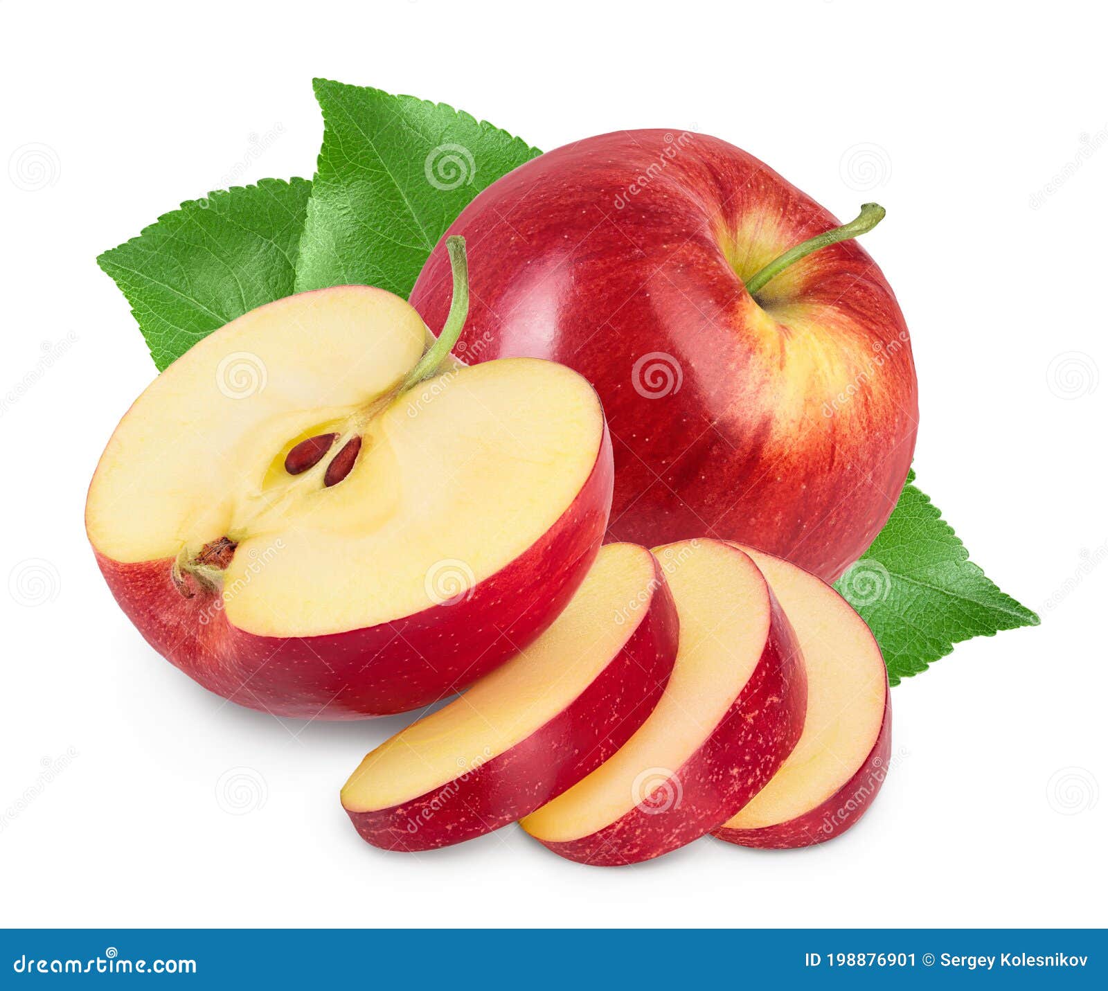 Red Apple with Half and Slices Isolated on White Background with ...