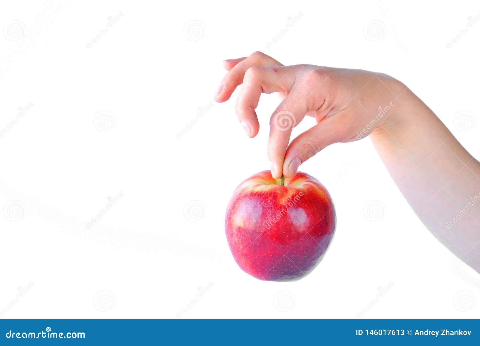 Red apple in hand stock image. Image of sweet, green - 146017613