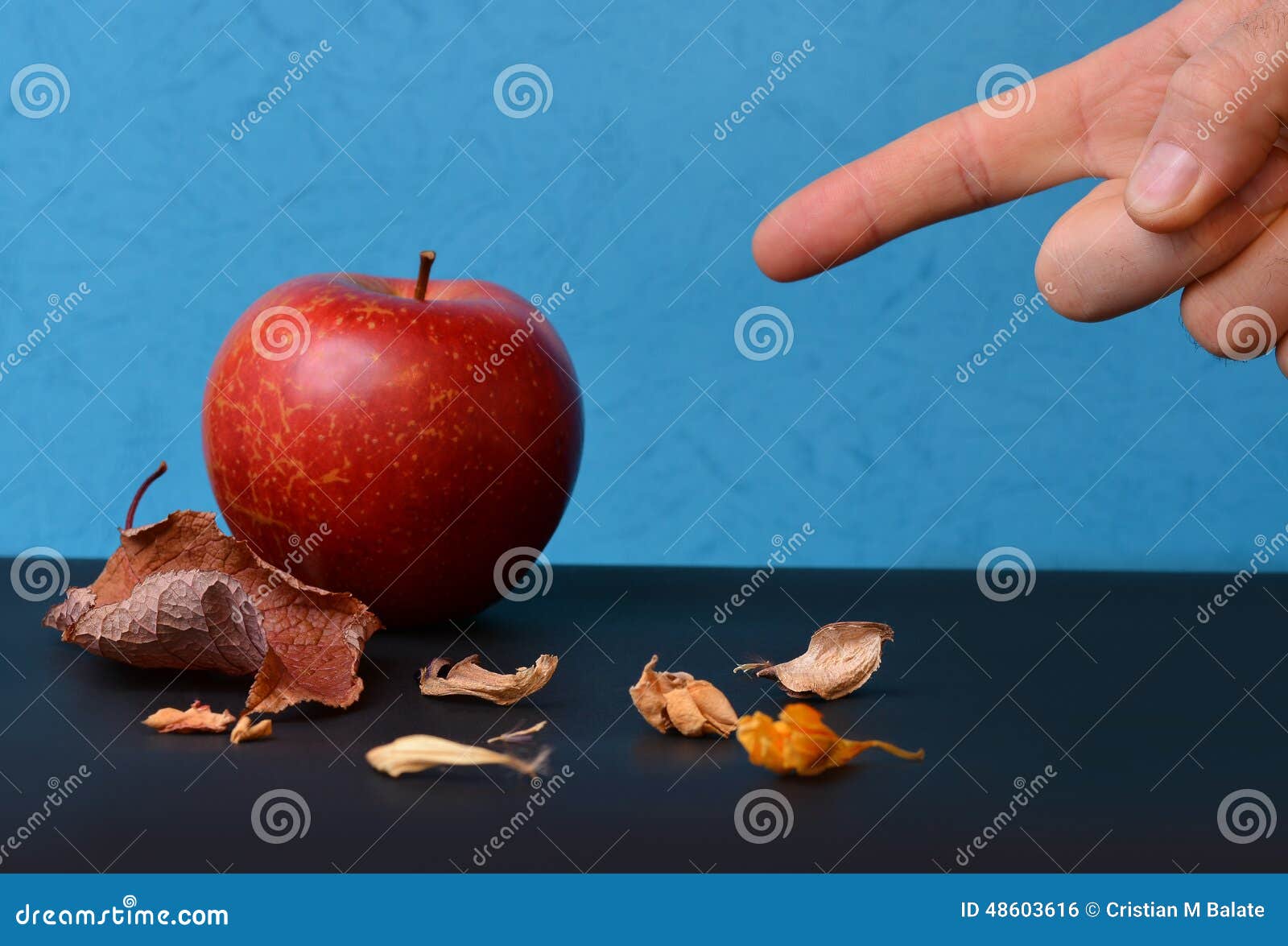 Red Apple and Hand Pointing Stock Photo - Image of fresh, freshness ...