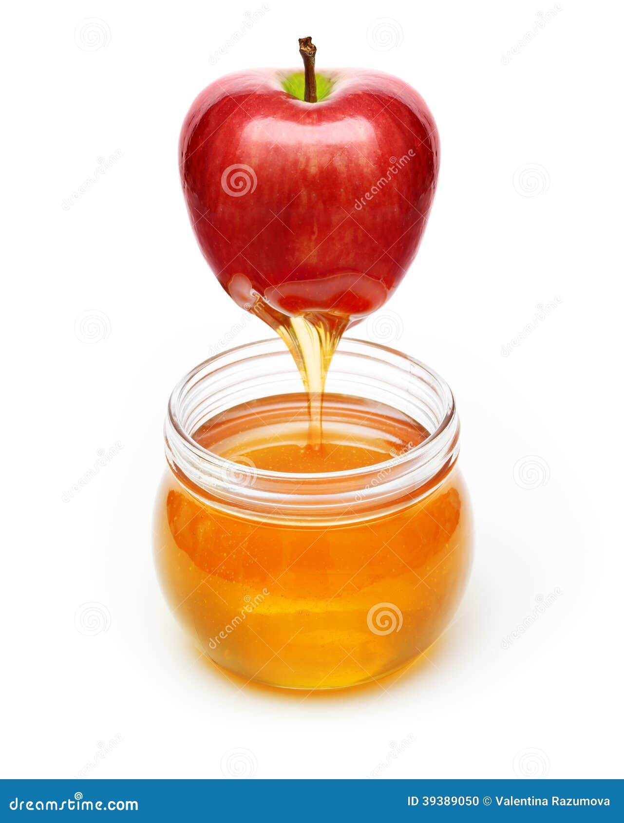 Red apple with honey stock photo. Image of isolated, rosh - 39389050