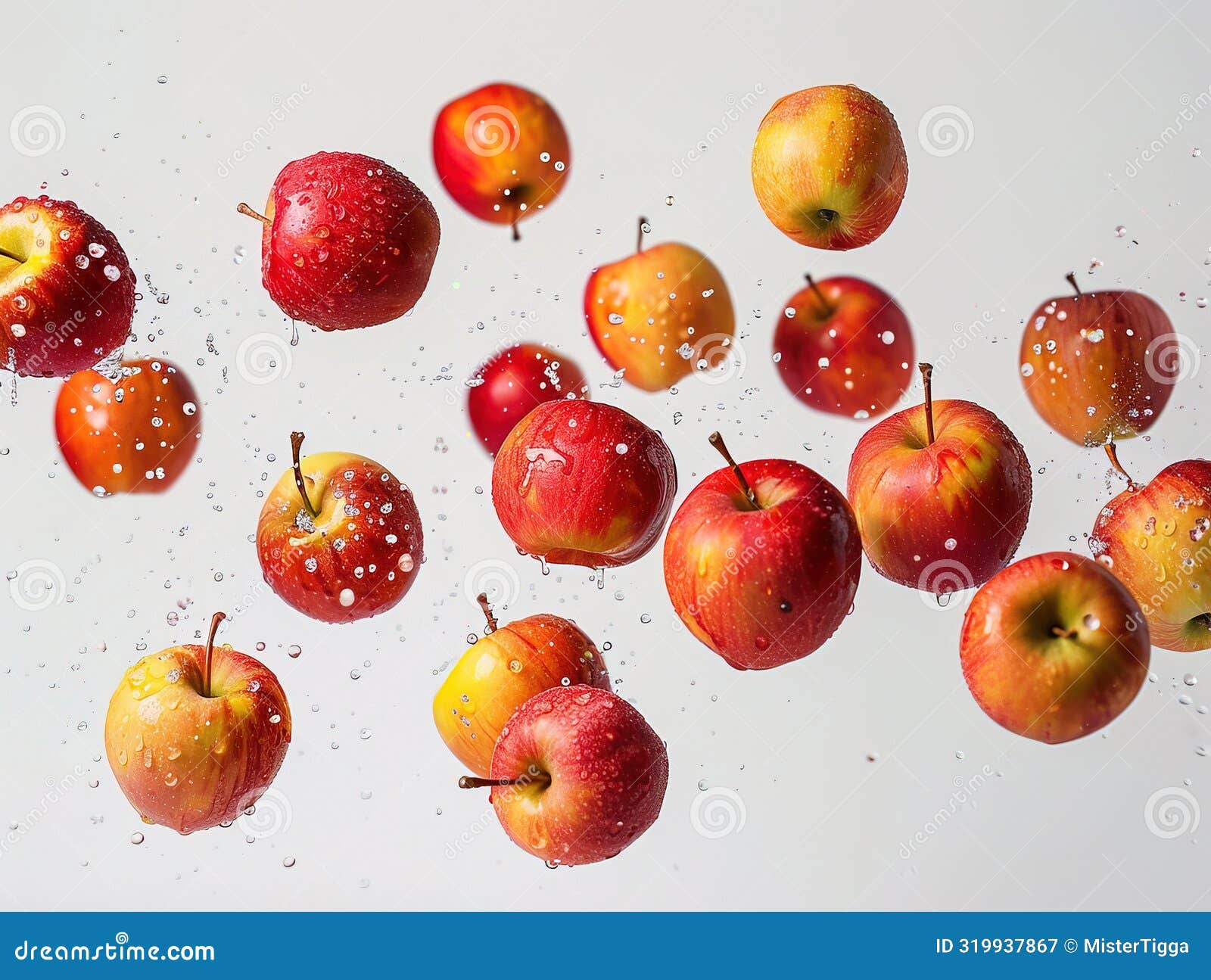 Red Apple Isolated. Whole, Half and Apple Slice Flying on White ...