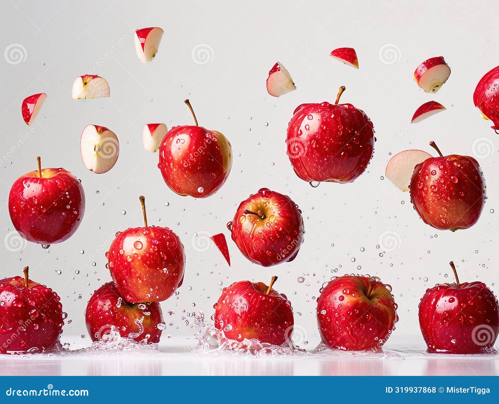 Red Apple Isolated. Whole, Half and Apple Slice Flying on White ...
