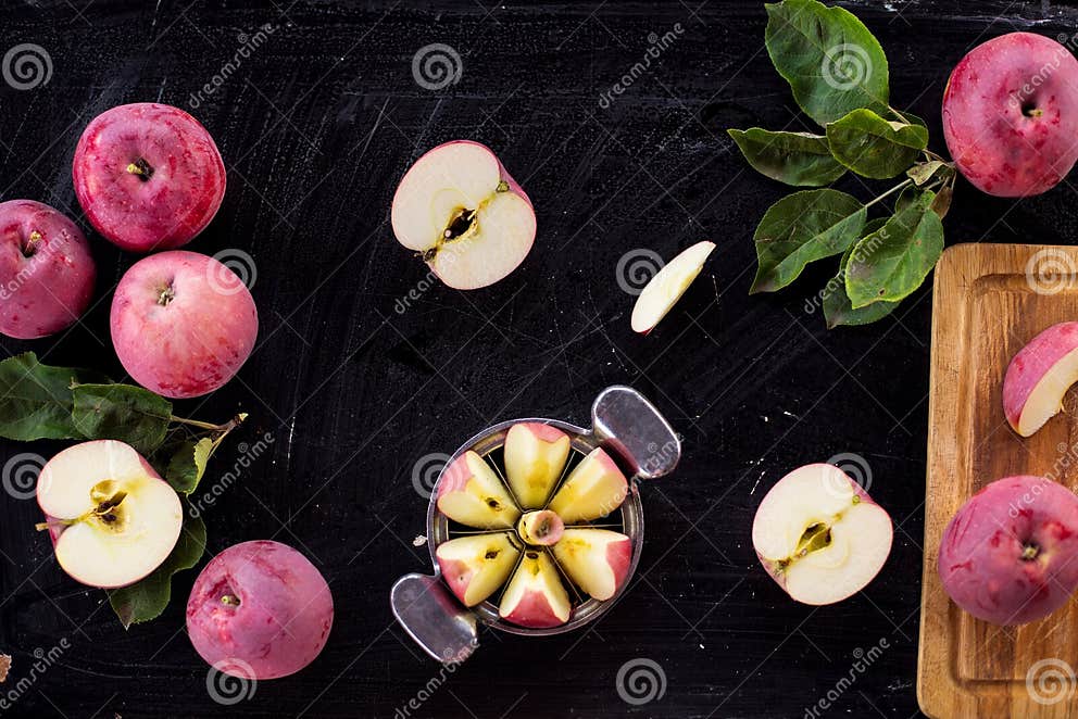 Red Apple Jam Ingredient Top View Stock Photo - Image of fruit, pink ...