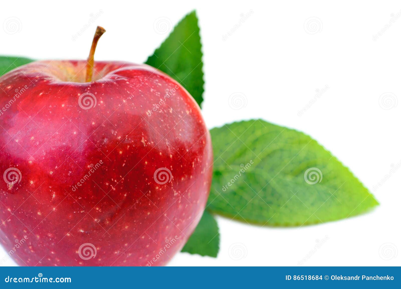 Red Apple with Leaves Isolated. Closeup View Stock Photo - Image of ...