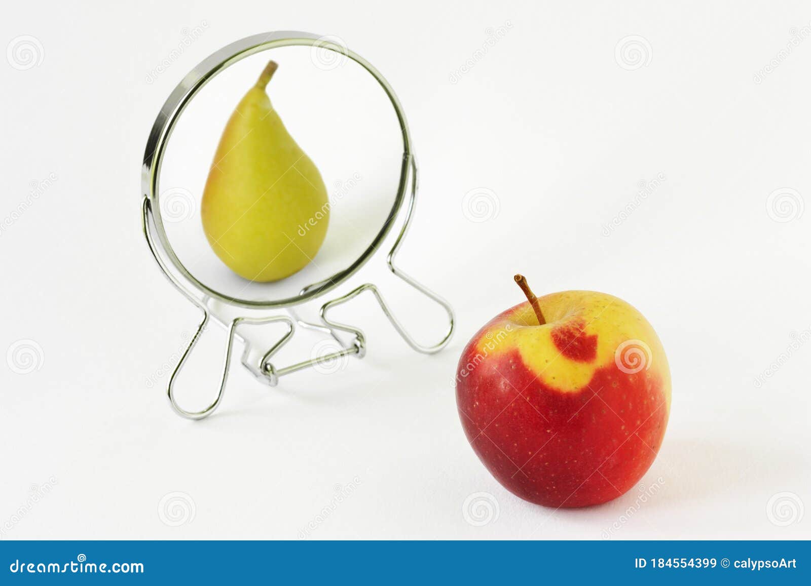 Red Apple Looking in the Mirror and Seeing Itself As a Pear - Concept ...
