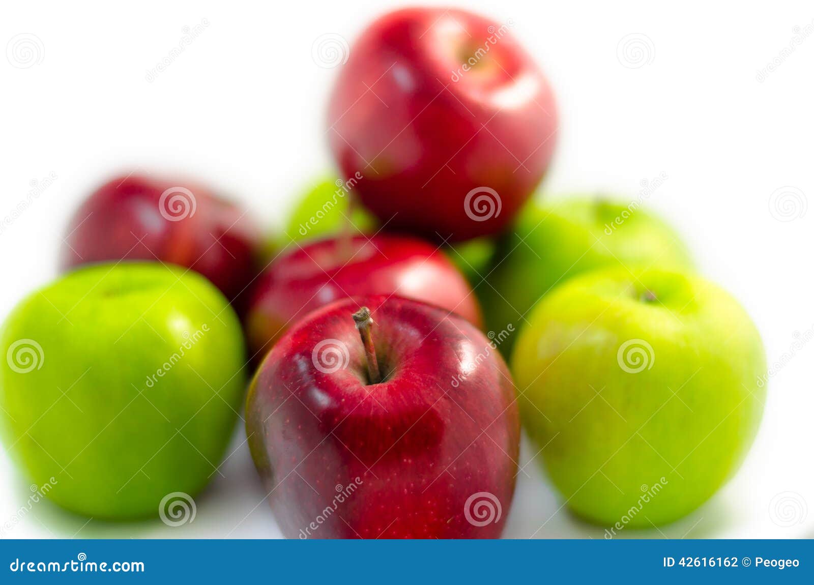 Red Apple among Lots of Green and Red Apples Isolated White Ba Stock ...