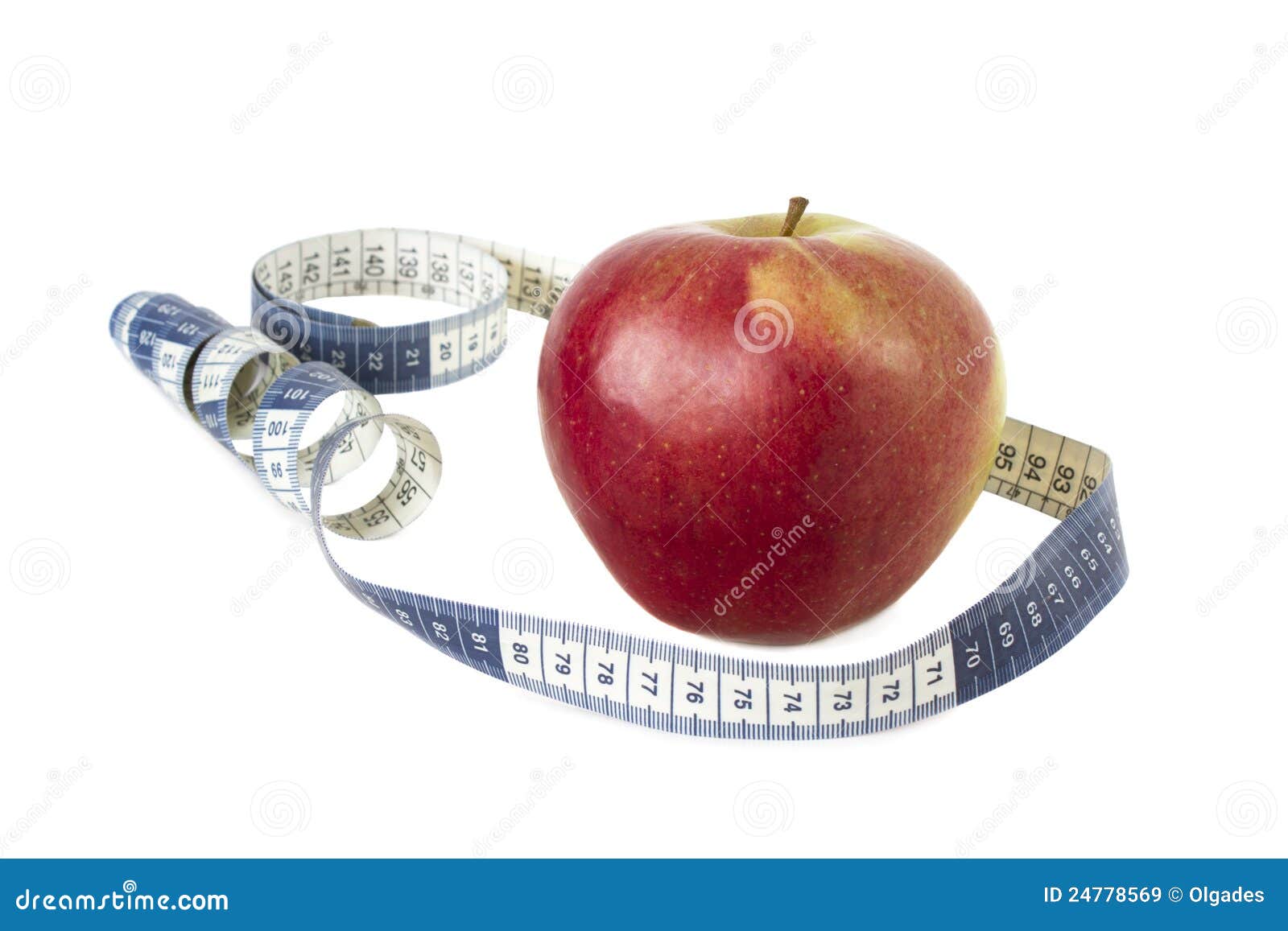 Red Apple, Measure Tape Isolated on White Stock Image - Image of fruit ...
