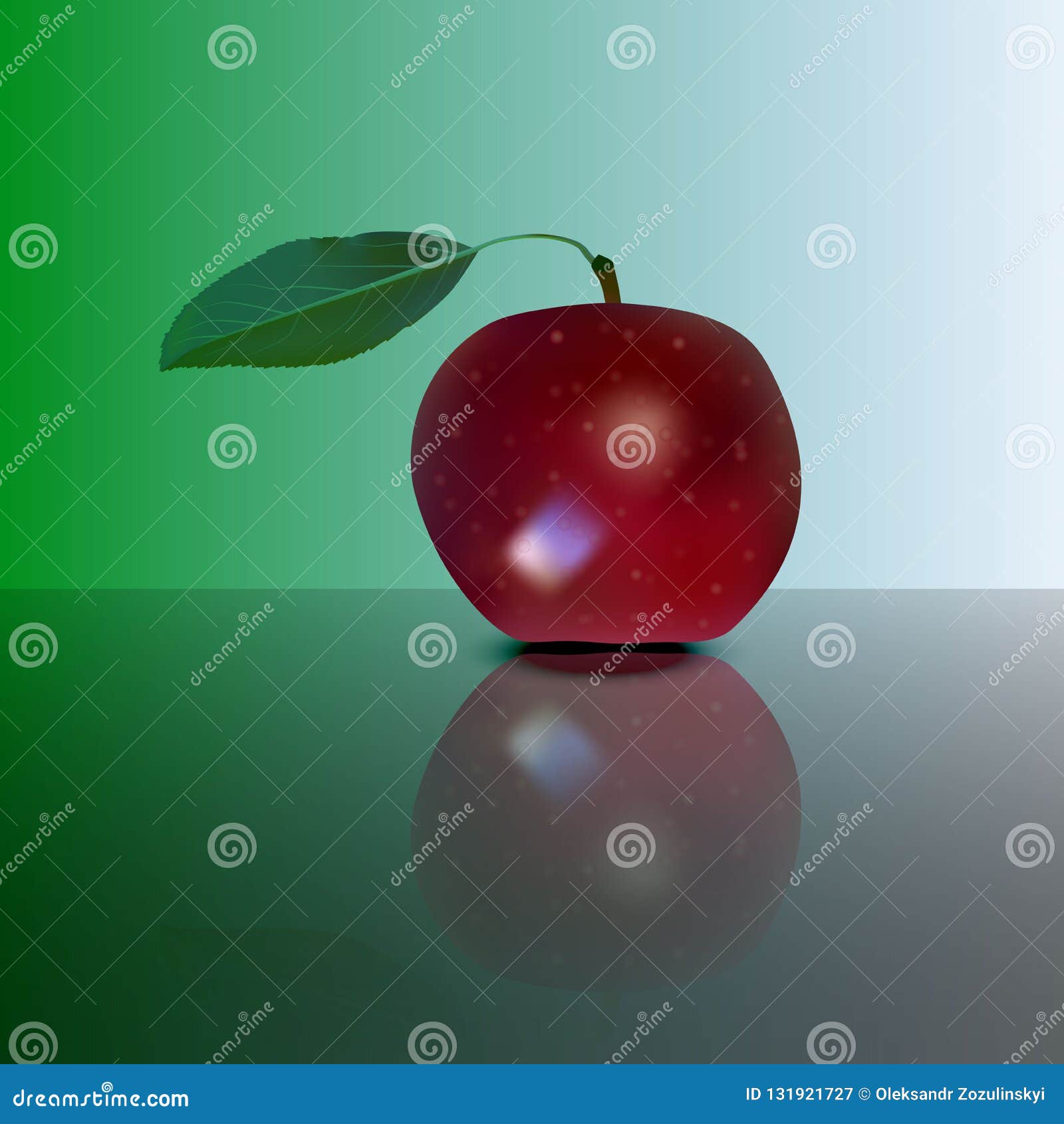 Red apple on mirror Vector stock vector. Illustration of hand - 131921727