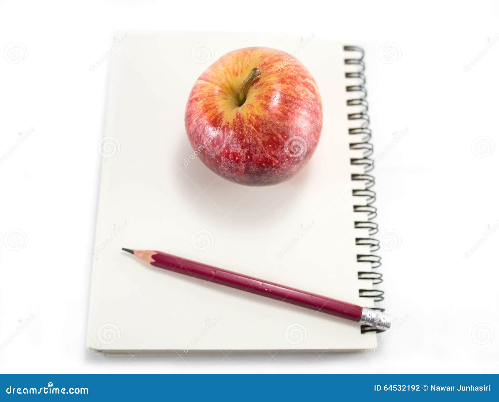 Red Apple with the Notebook Stock Photo - Image of pencil, pile: 64532192