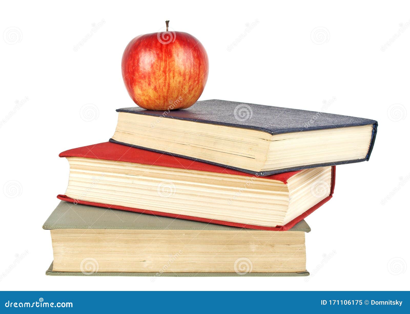 Red Apple and Old Books Isolated on White Background Stock Image ...