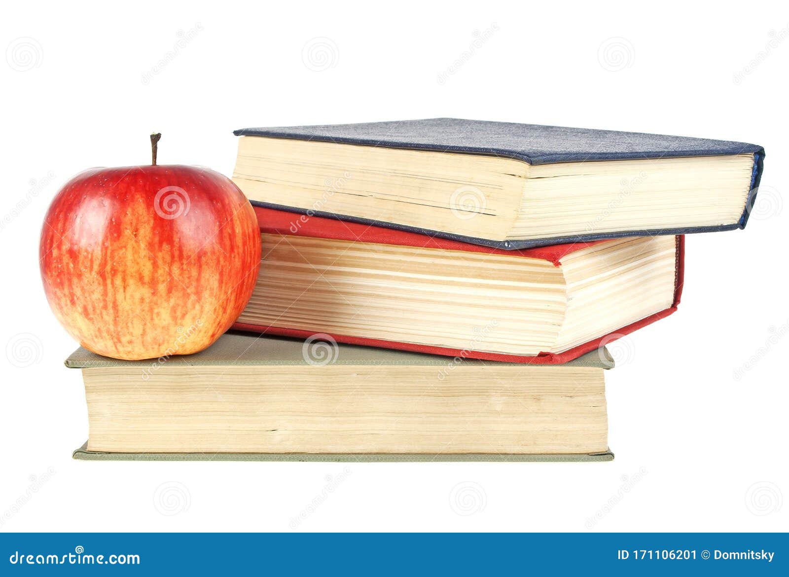 Red Apple and Old Books Isolated on White Background Stock Image ...