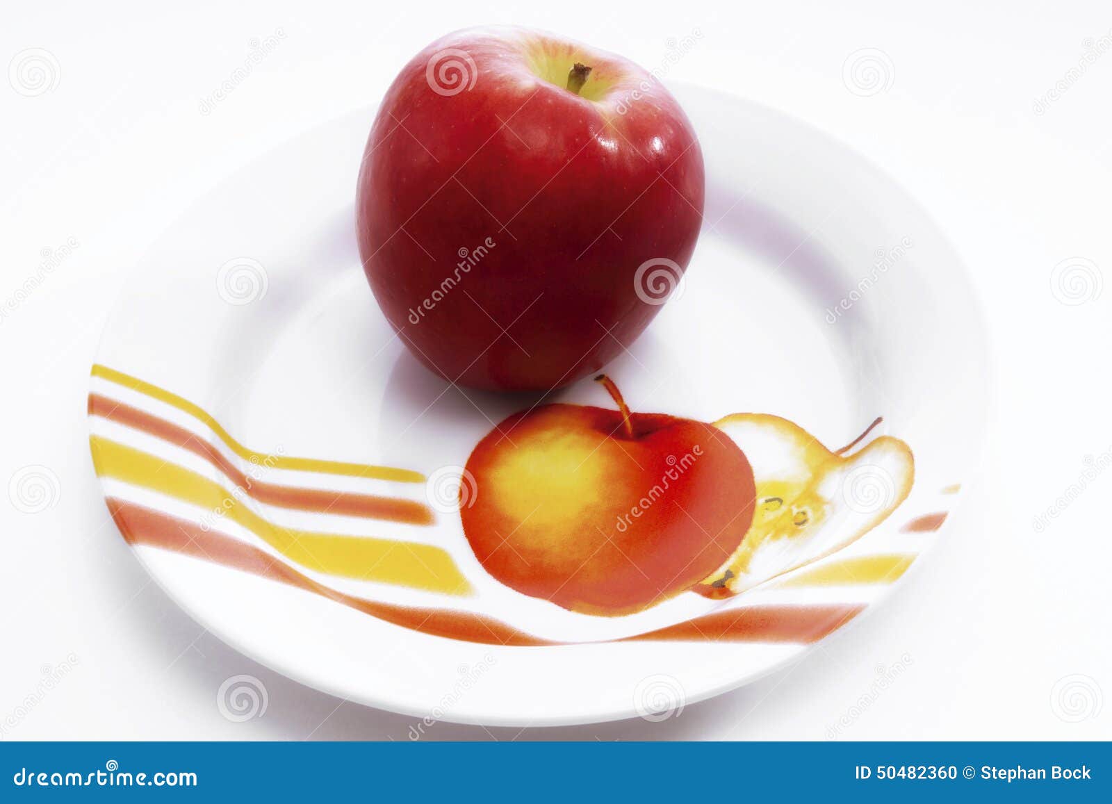 Red apple on plate stock photo. Image of healthy, delicious - 50482360