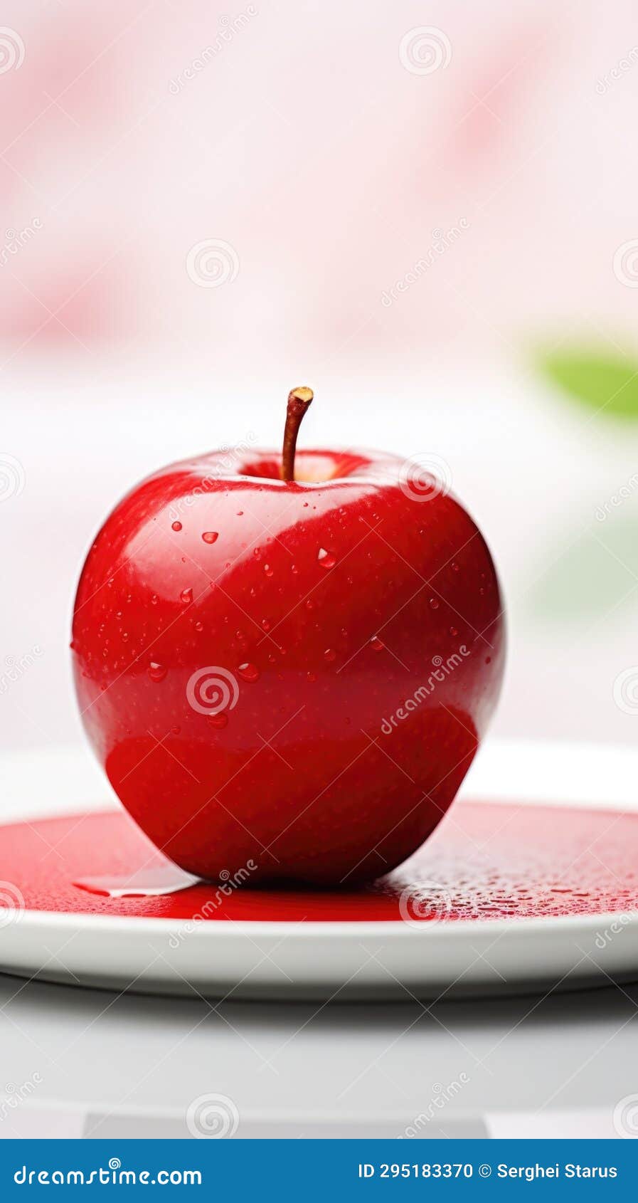 A red apple on a plate, AI stock photo. Image of eating - 295183370