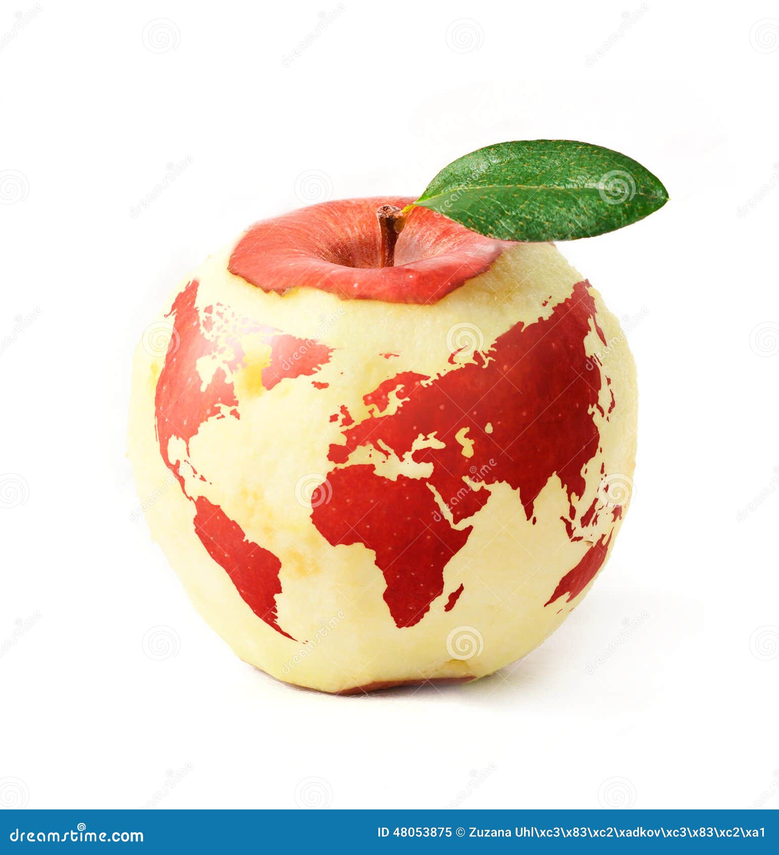 Red Apple with Red World Map, Isolated on White Background Stock Image ...