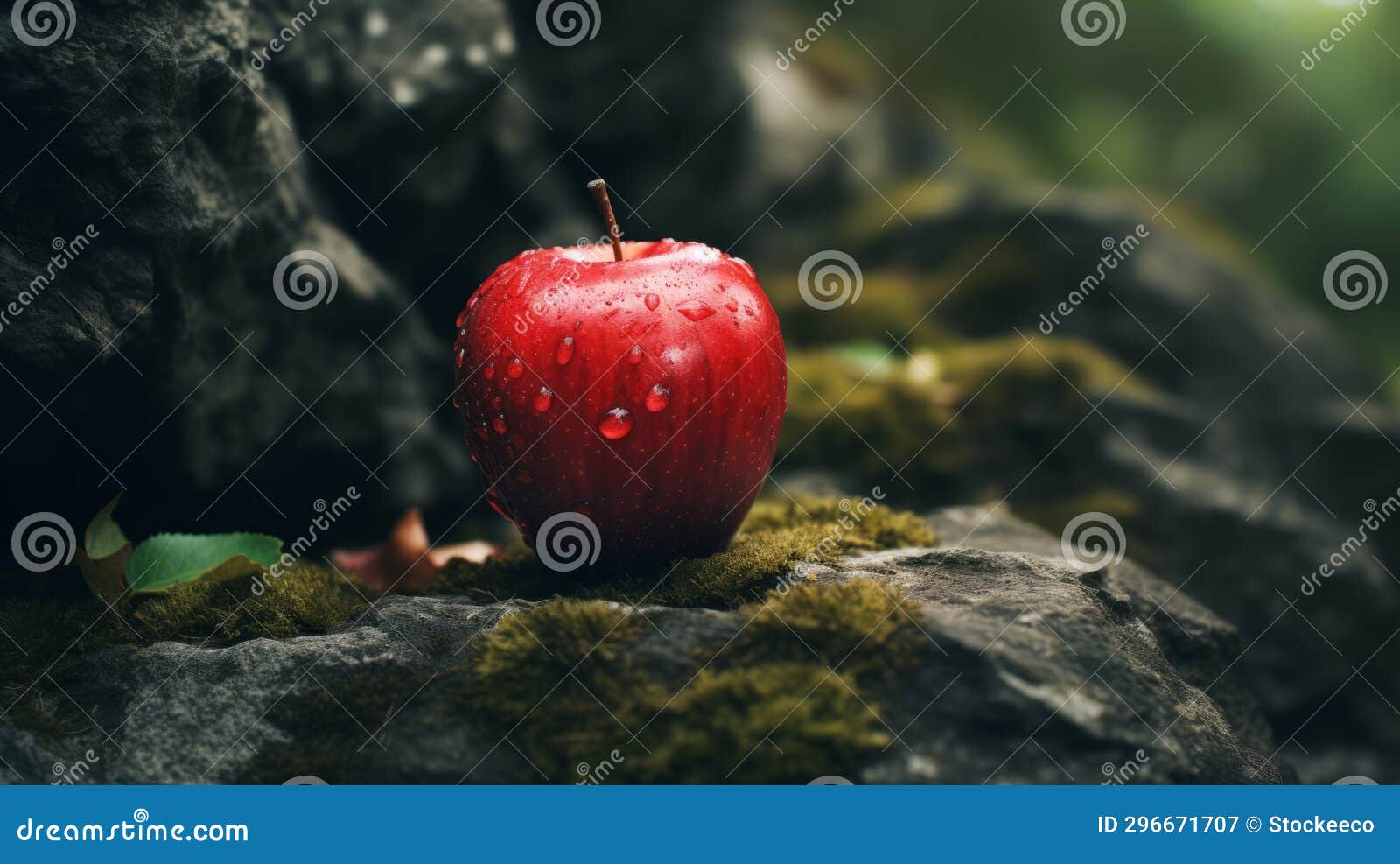 Captivating Visual Storytelling a Red Apple on a Mossy Rock Stock ...