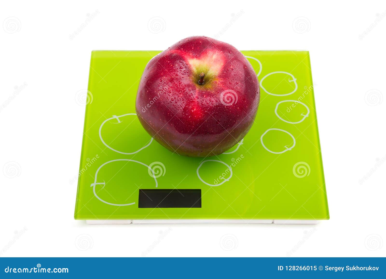 Red apple on scales stock image. Image of dieting, isolated - 128266015