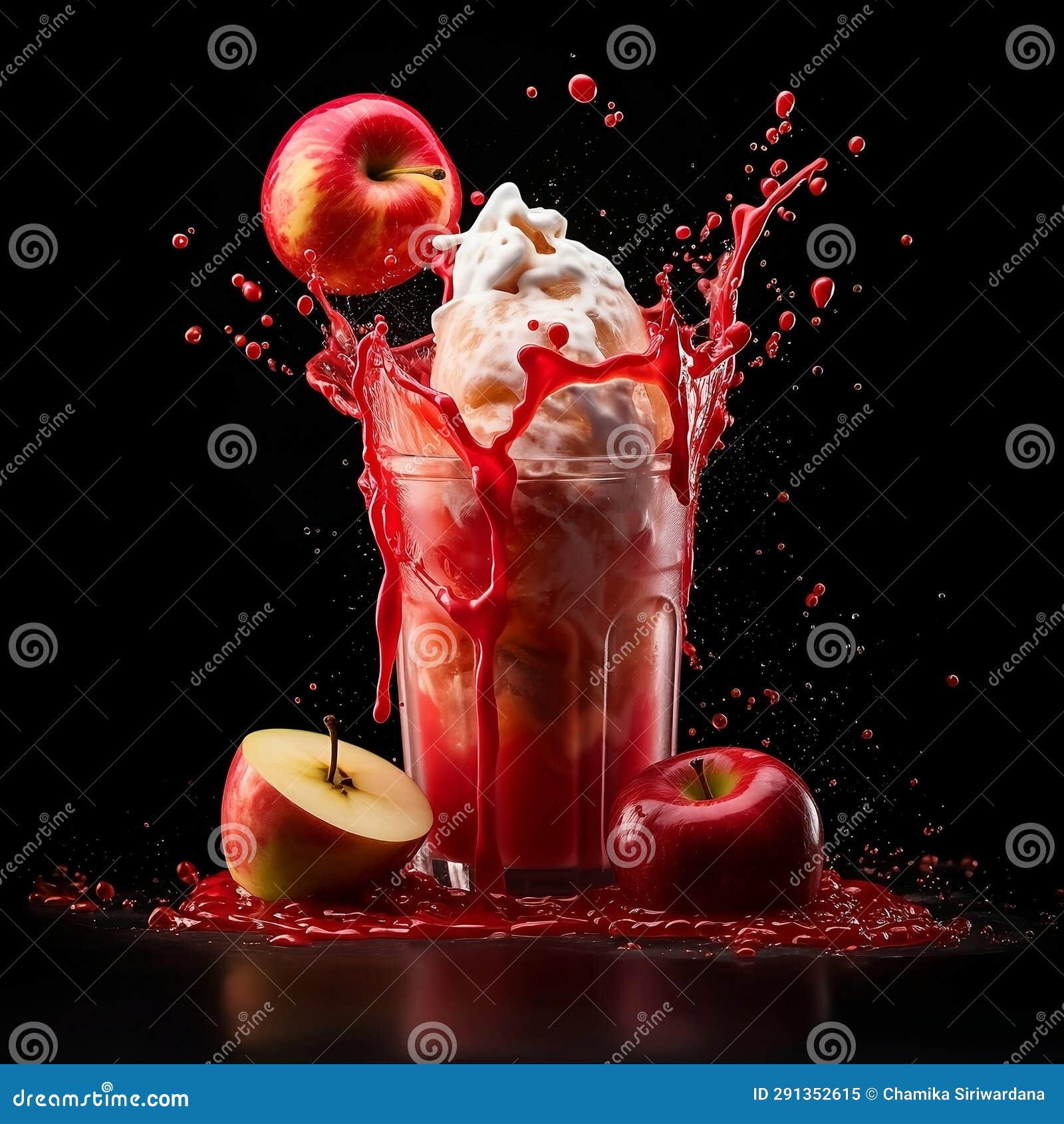 An Red Apple Splashing Milkshake Stock Illustration - Illustration of ...
