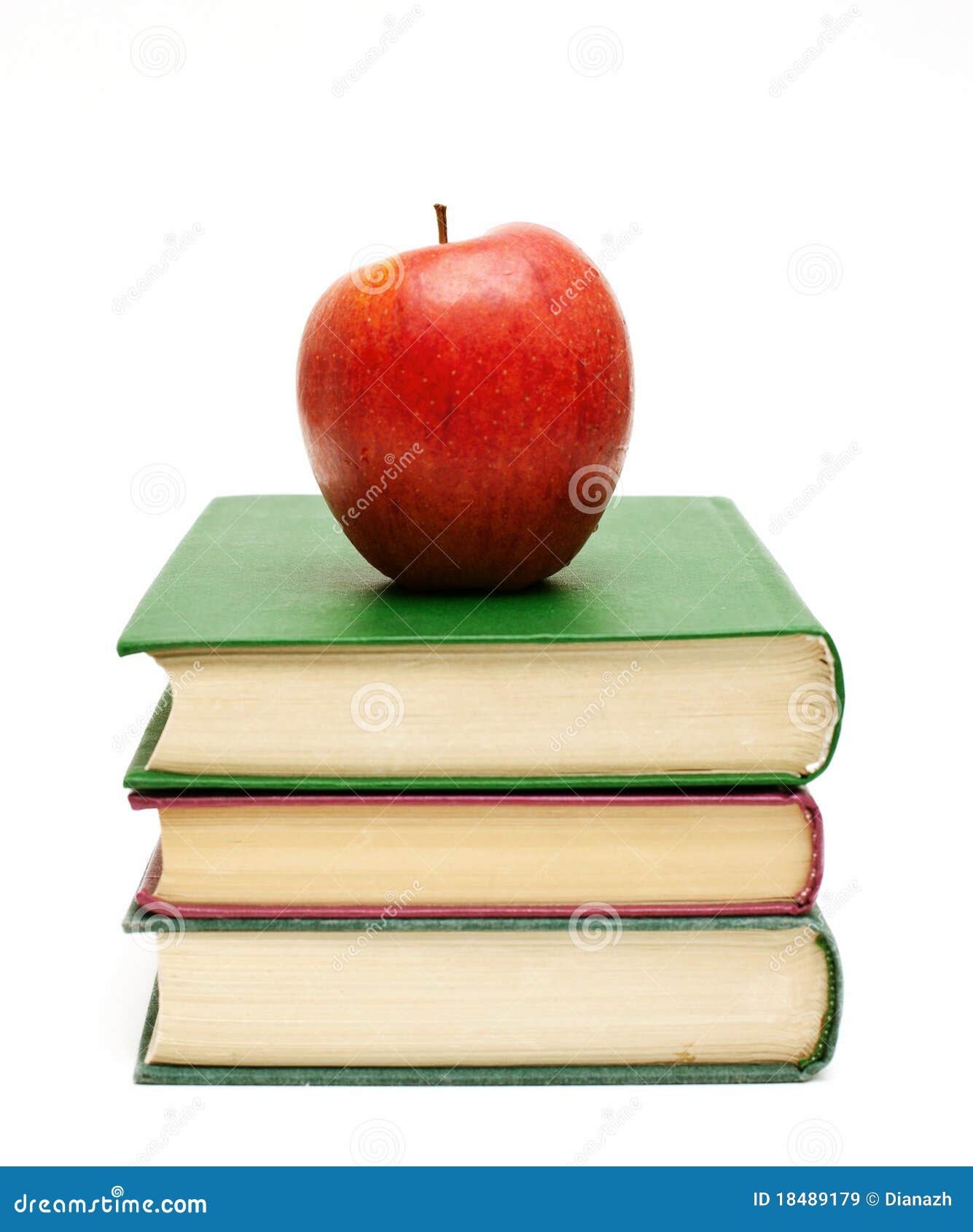 Red Apple on a Stack of Books Stock Image - Image of reading, lecture ...