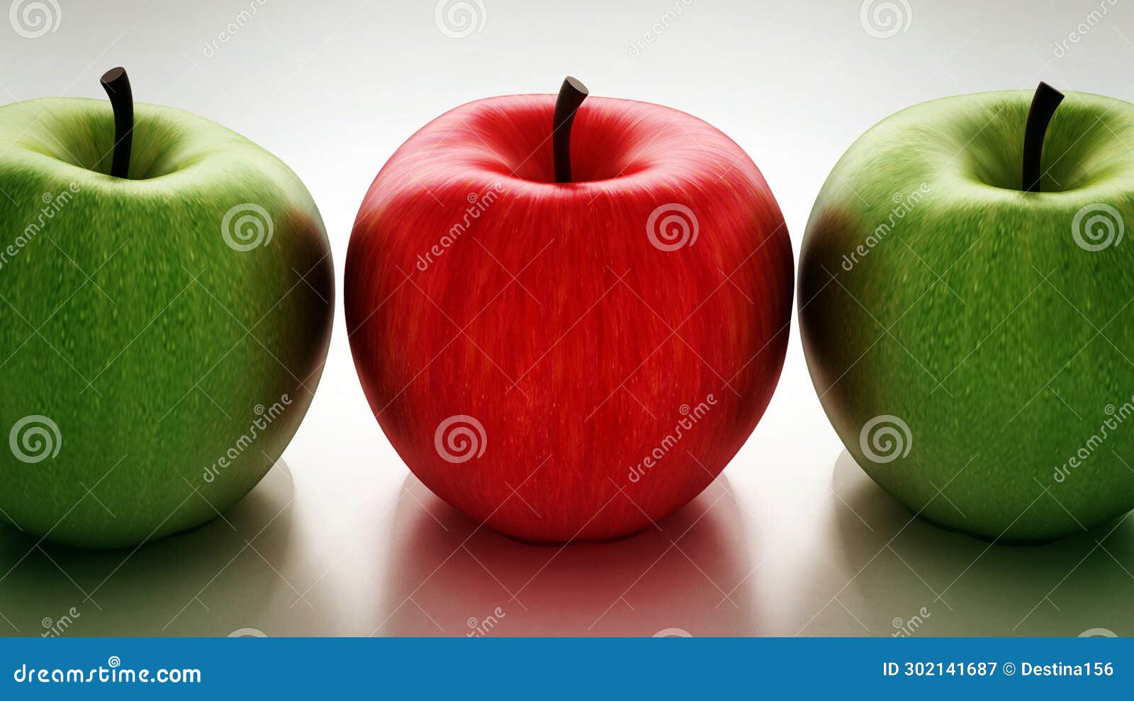 Red Apple Standing Out from Green Apples. 3D Illustration Stock ...