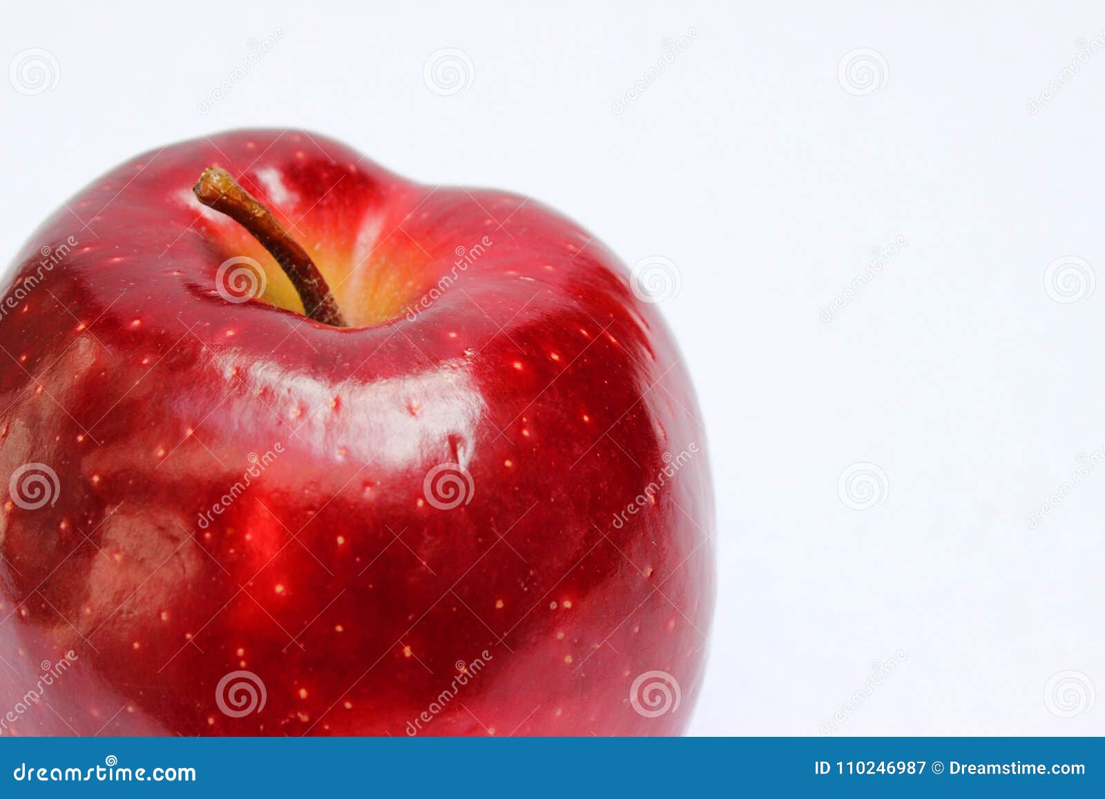 Red Apple with Stem Close Up on a White Background Stock Image - Image ...