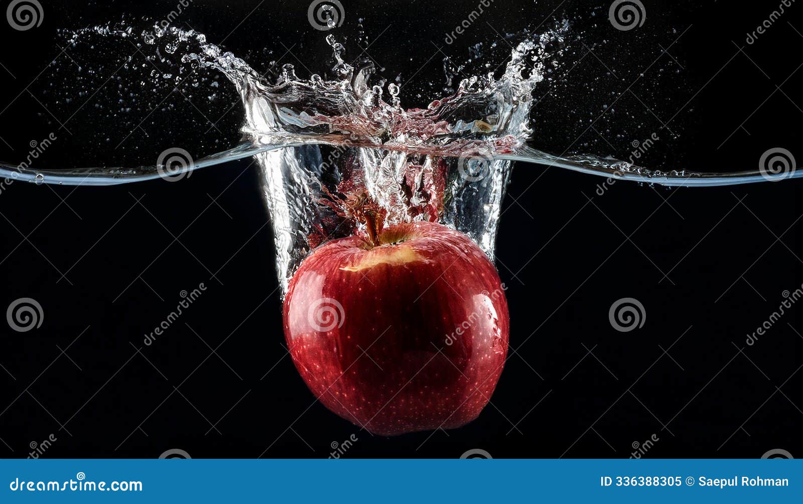 Red Apple Falling into Water with Black Background Stock Illustration ...