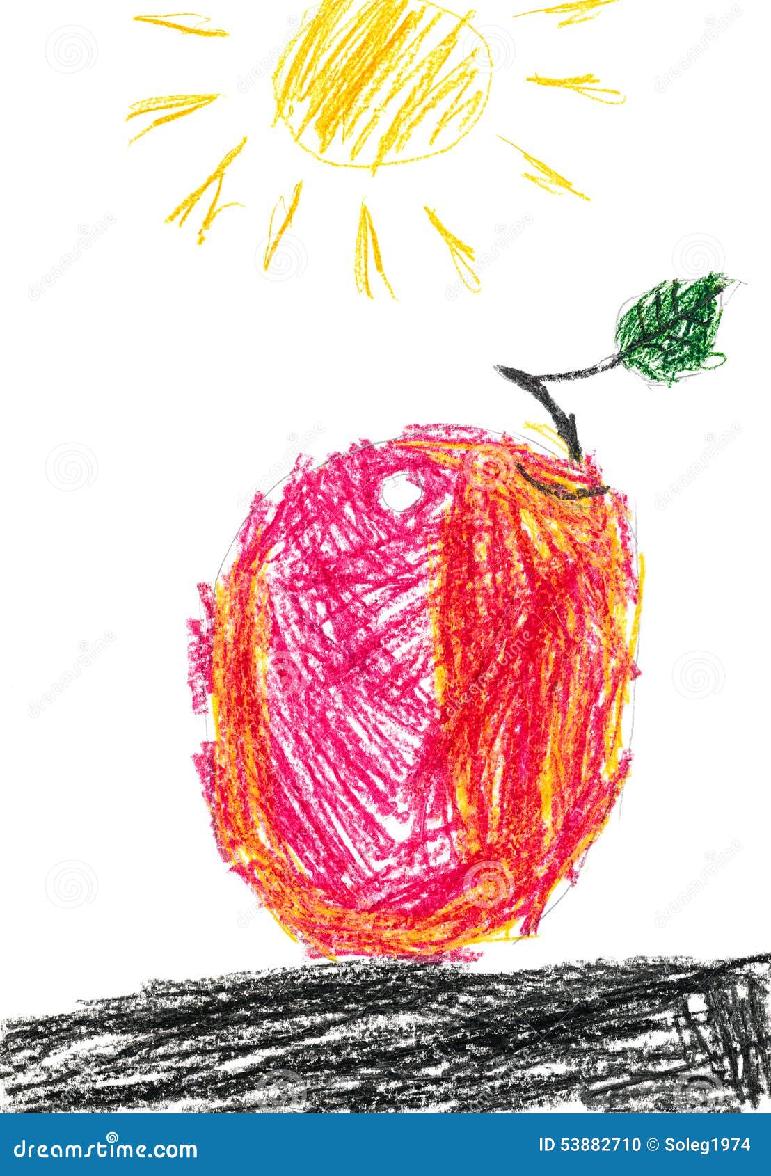Red Apple and Sun. Children Pencil Drawing Stock Illustration ...