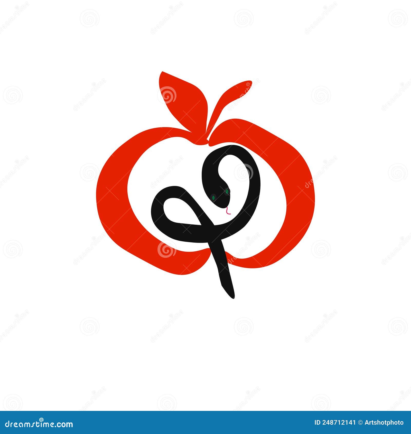 Red Apple Symbol with a Black Snake Inside Stock Vector - Illustration ...