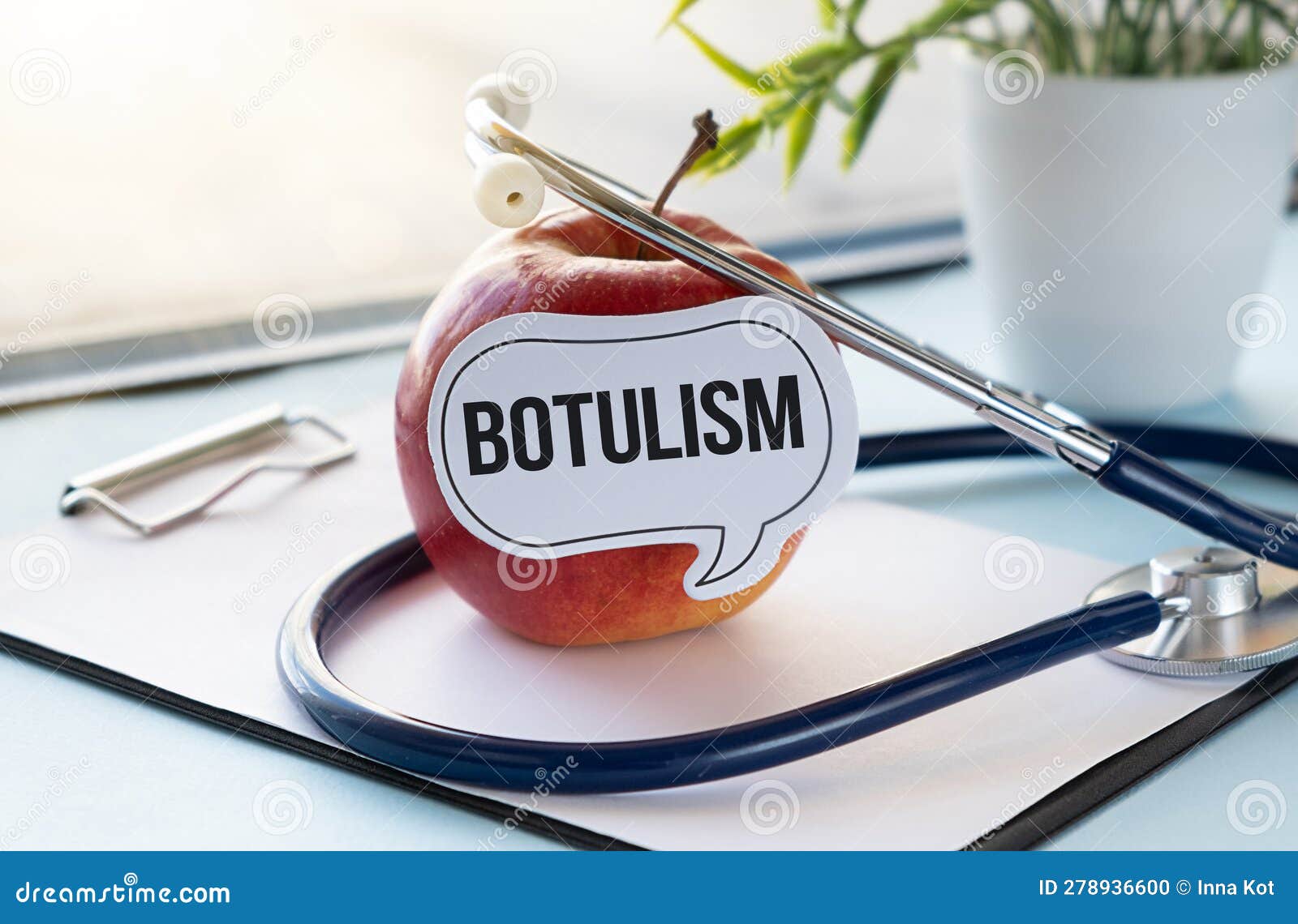 Red Apple with Text Botulism and Measuring Tape on Background Stock ...