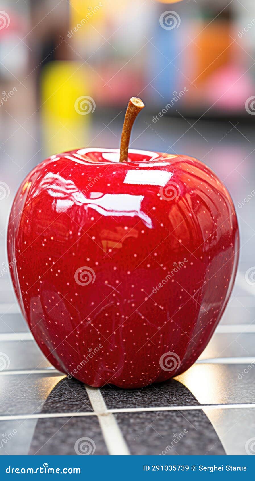 A Red Apple on a Tile Floor, AI Stock Image - Image of apple, drop ...