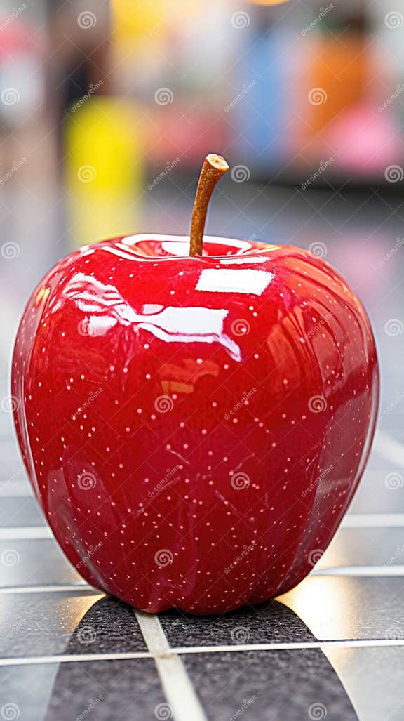A Red Apple on a Tile Floor, AI Stock Image - Image of apple, drop ...