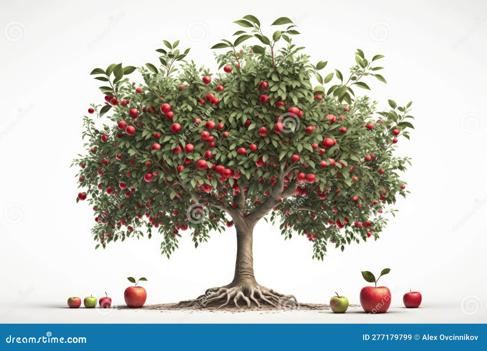 Red Apple Tree on White Background for Invitations and Posters. Stock ...