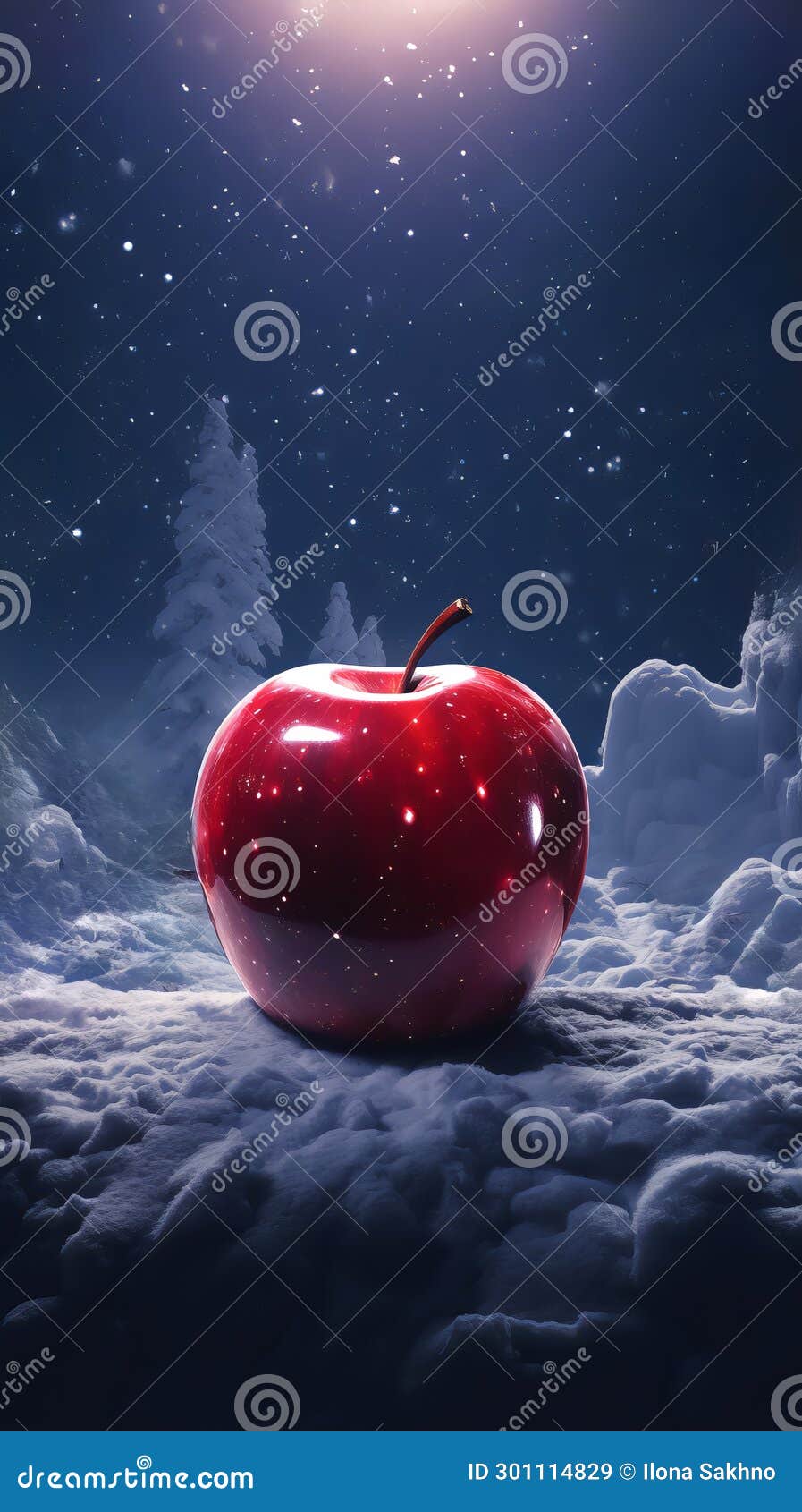 Red Apple Wallpaper with Snowy Forest Stock Illustration - Illustration ...