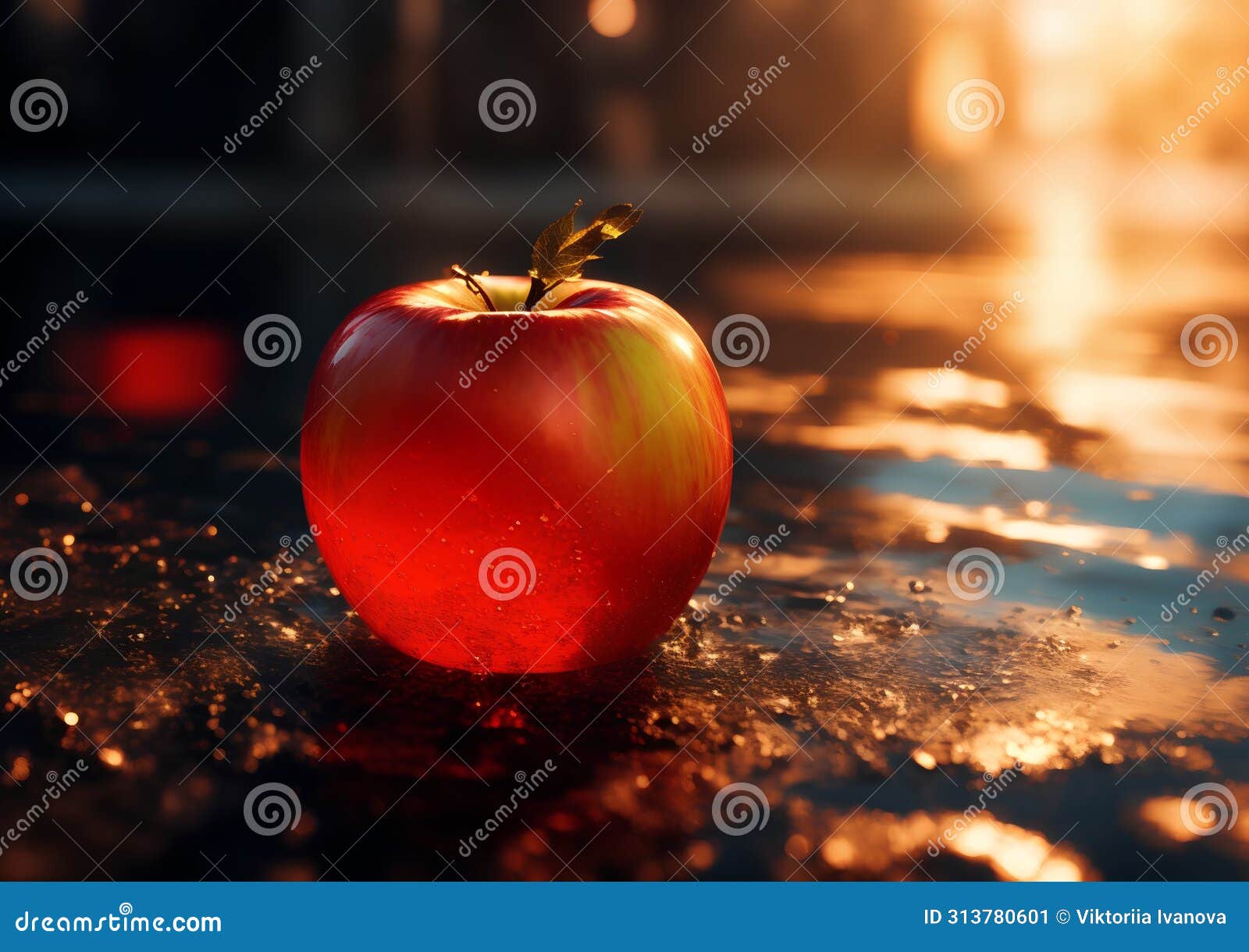 Red Apple on Wet Asphalt after Rain, Copyspace. Stock Illustration ...