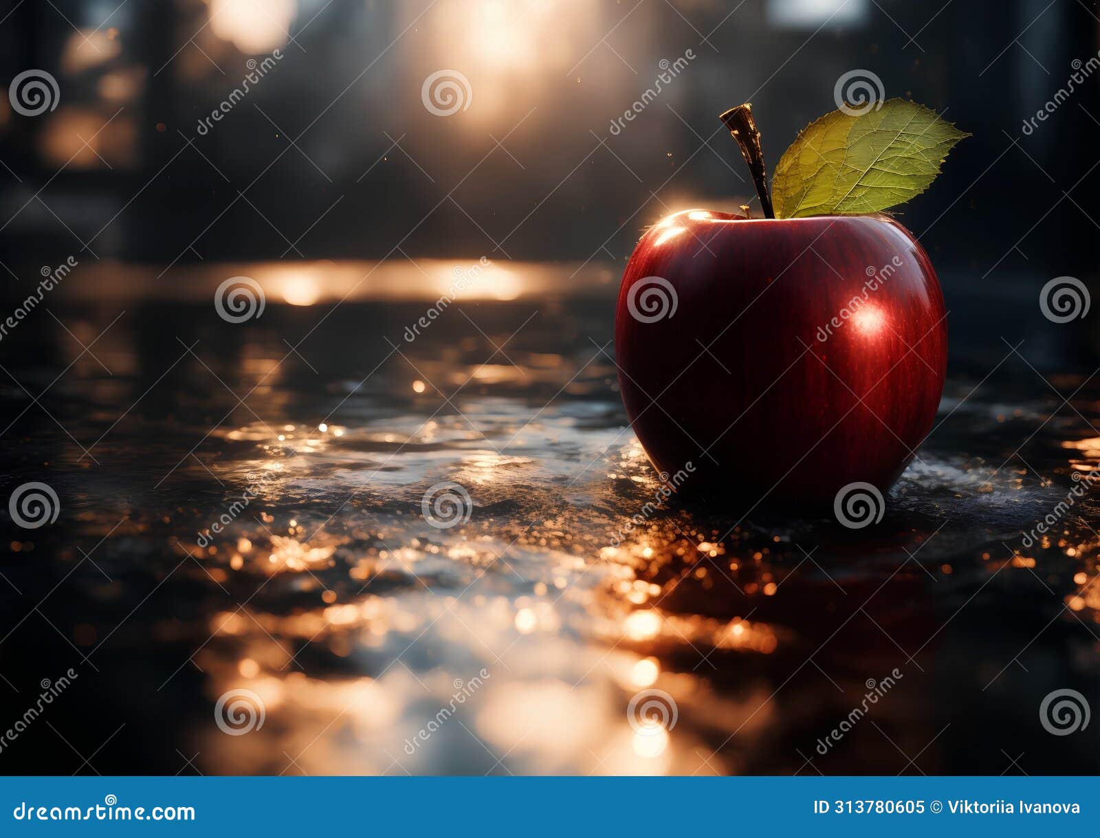 Red Apple on Wet Asphalt after Rain, Copyspace. Stock Illustration ...