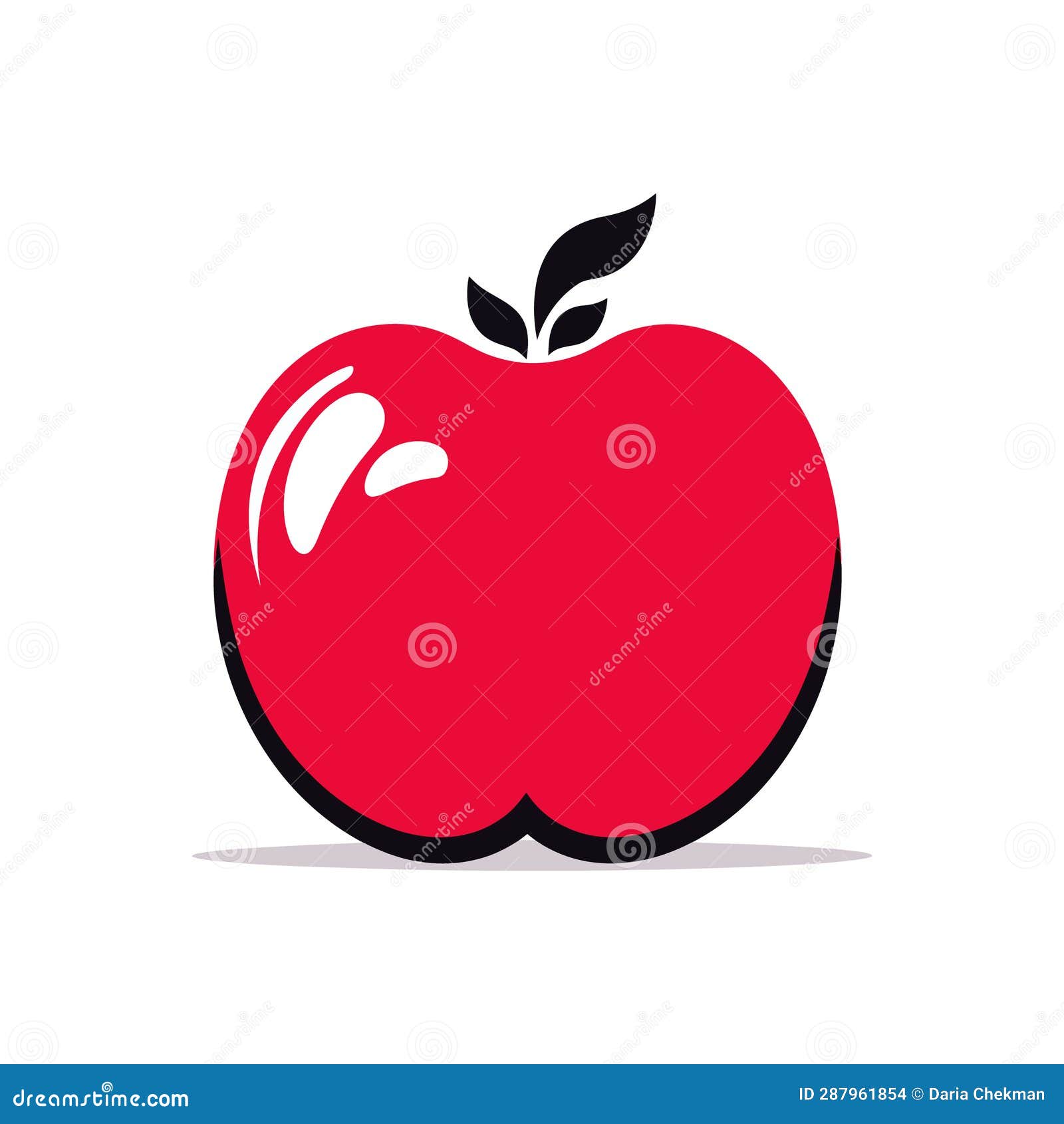 Red Apple on a White Background. Cartoon Style Stock Illustration ...