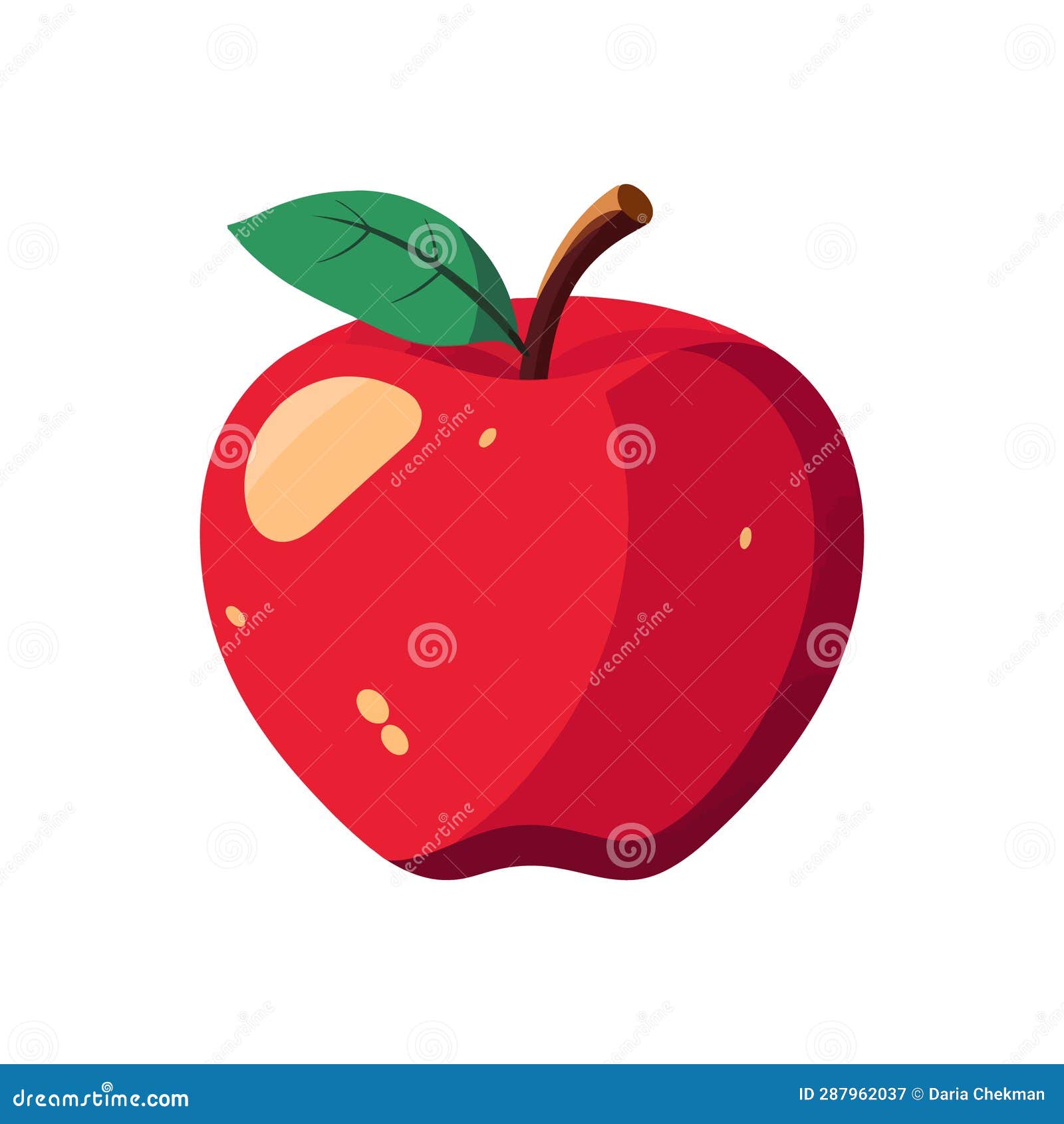 Red Apple on a White Background. Cartoon Style Stock Illustration ...