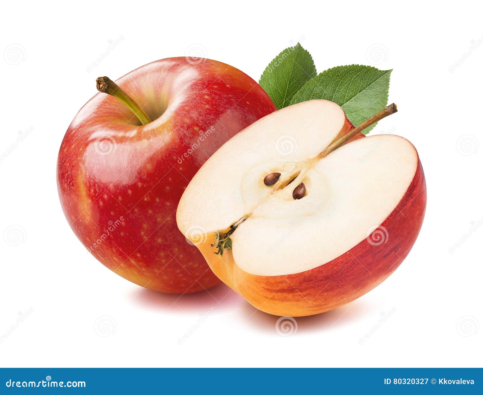 Red Apple Whole And Half Piece Isolated On White Background Stock Image ...