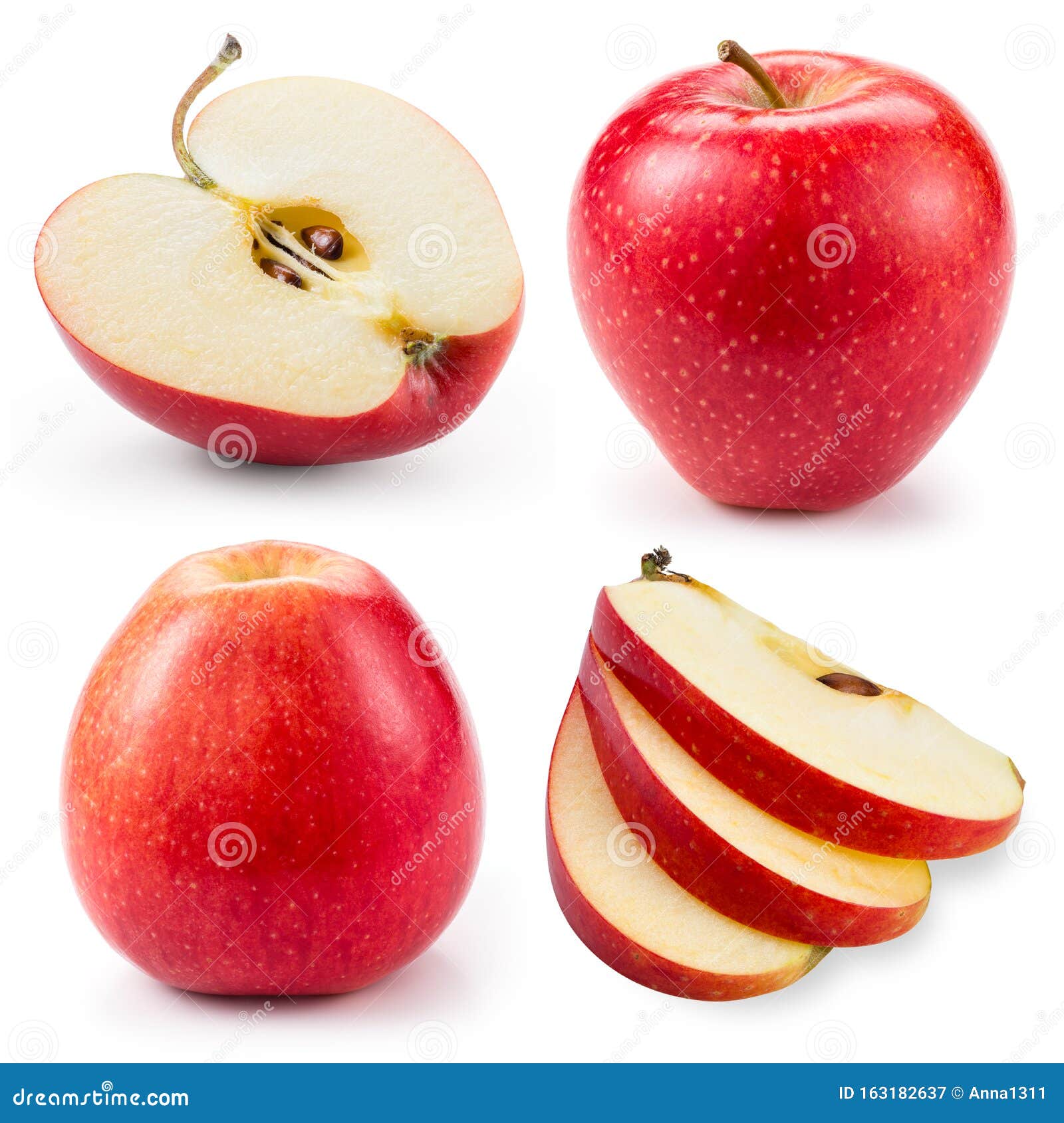 Red Apple.Whole, Half and Slice Isolated on White. Collection Stock ...