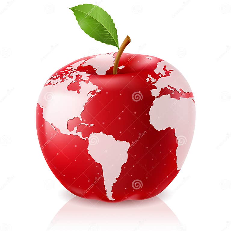Red Apple World Map stock illustration. Illustration of land - 23398392
