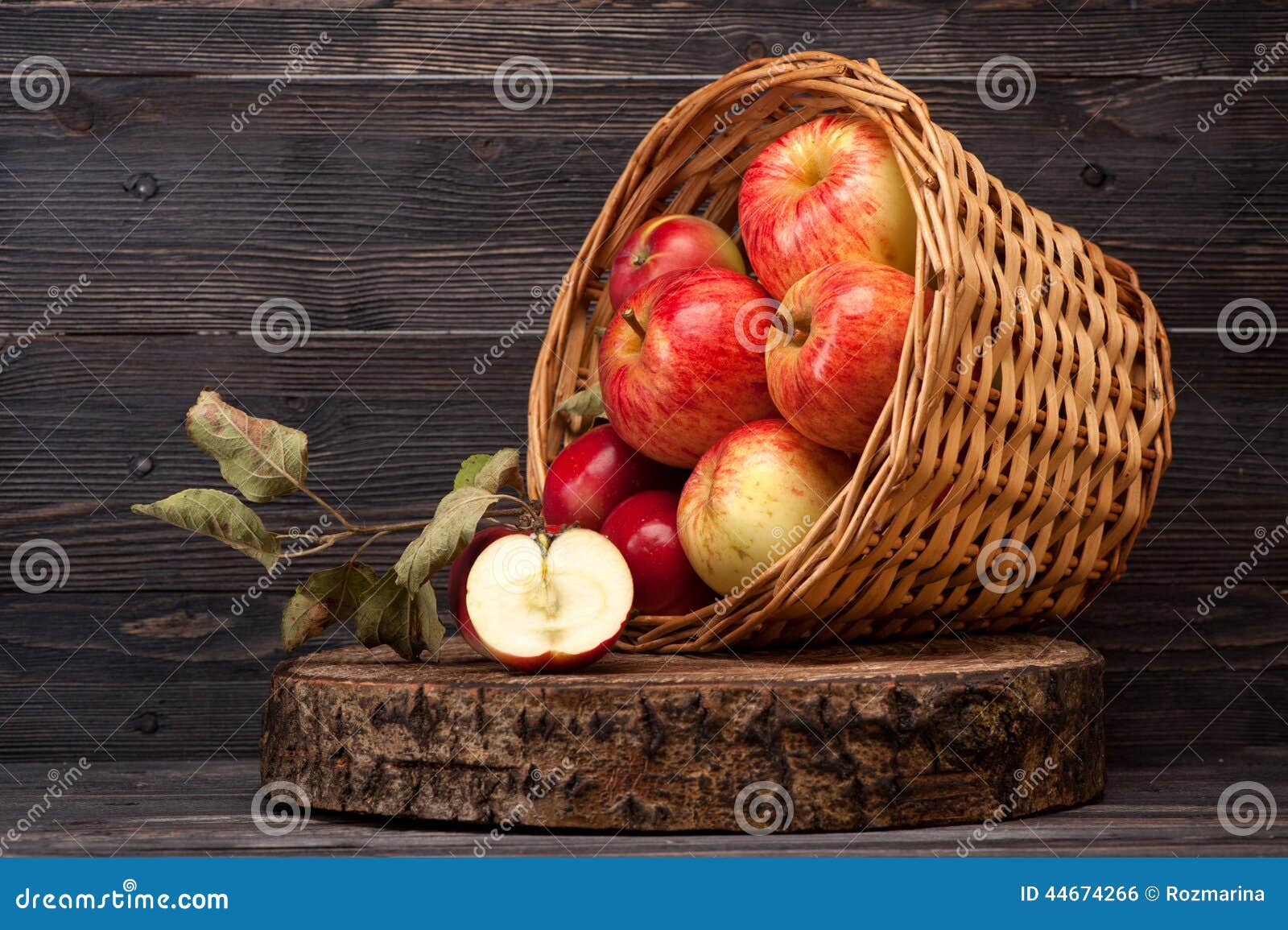 Red apples in basket stock photo. Image of board, shabby - 44674266