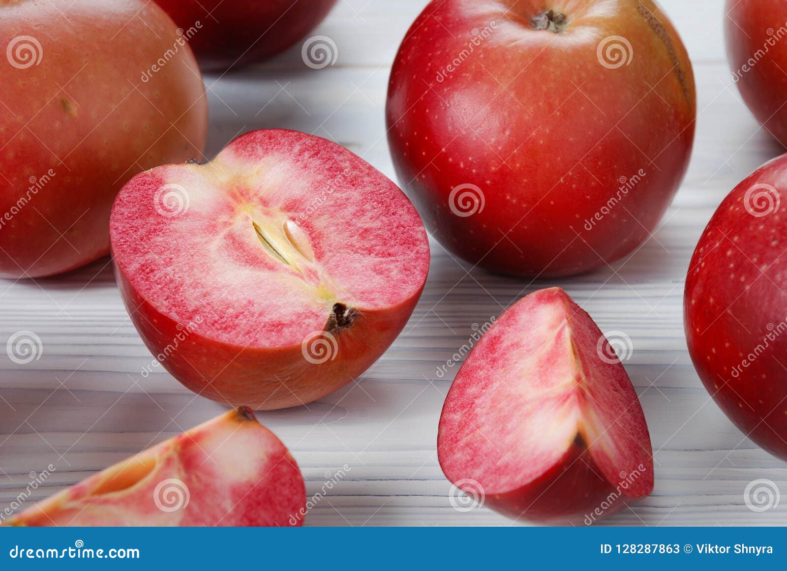 Red Apples Called Redlove are Located on a Wooden Surface Stock Image ...