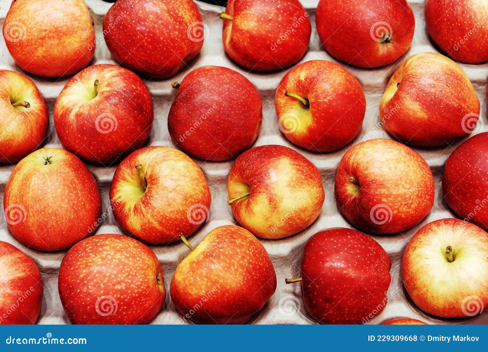 Red Apples in a Carton. Fresh Fruit Trade in a Store Stock Photo ...