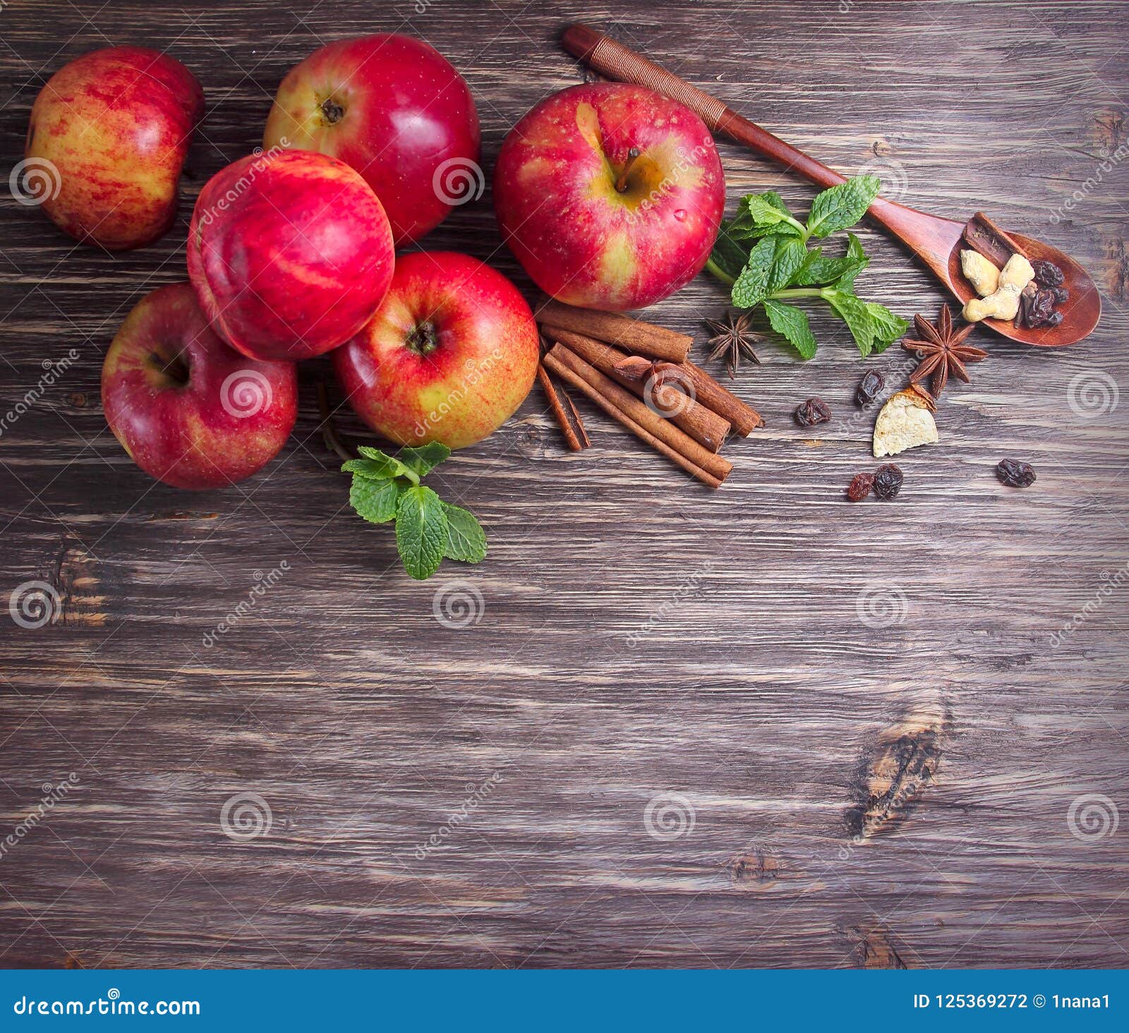 Red Apples, Cinnamon Sticks and Spices Stock Photo - Image of brown ...