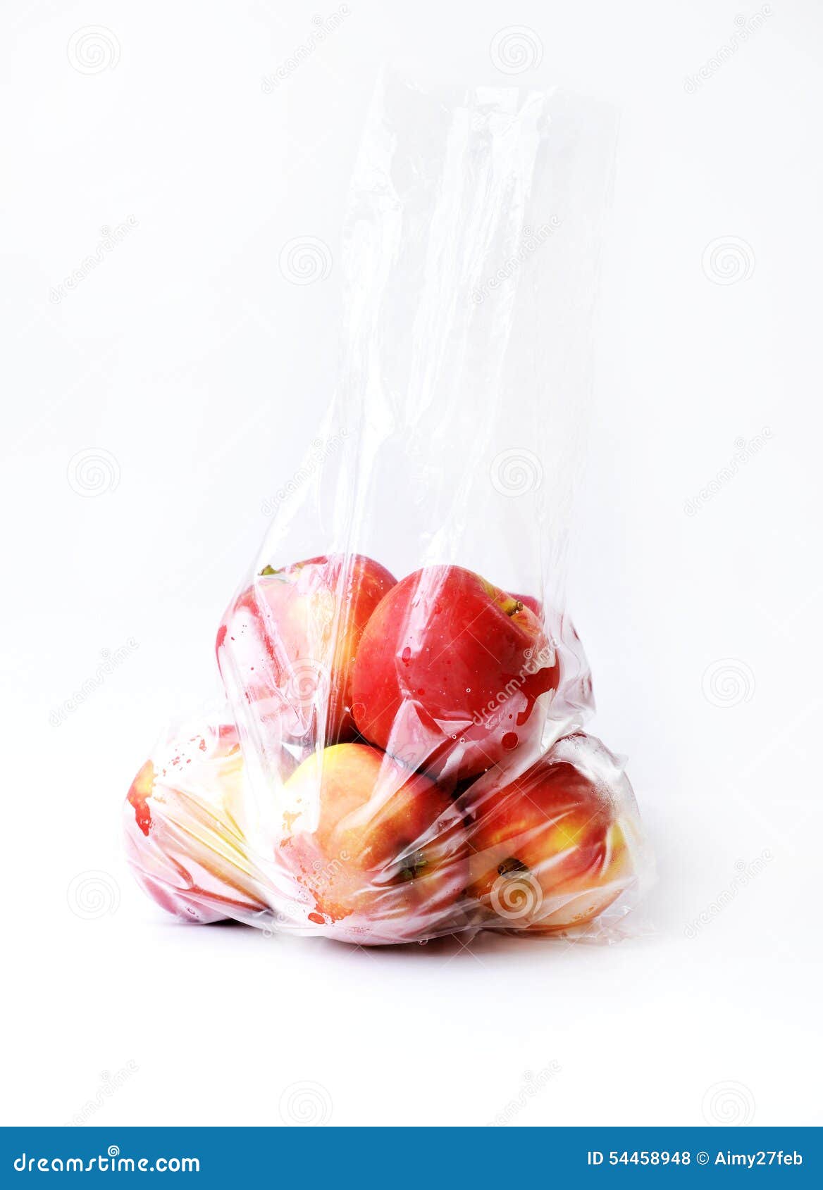 Red Apples in Clear Plastic Bag on White Background Stock Photo - Image ...
