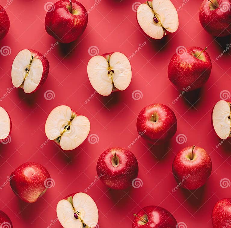 Red Apples Pattern on Red Background, Fruit Advertising Banner Stock ...