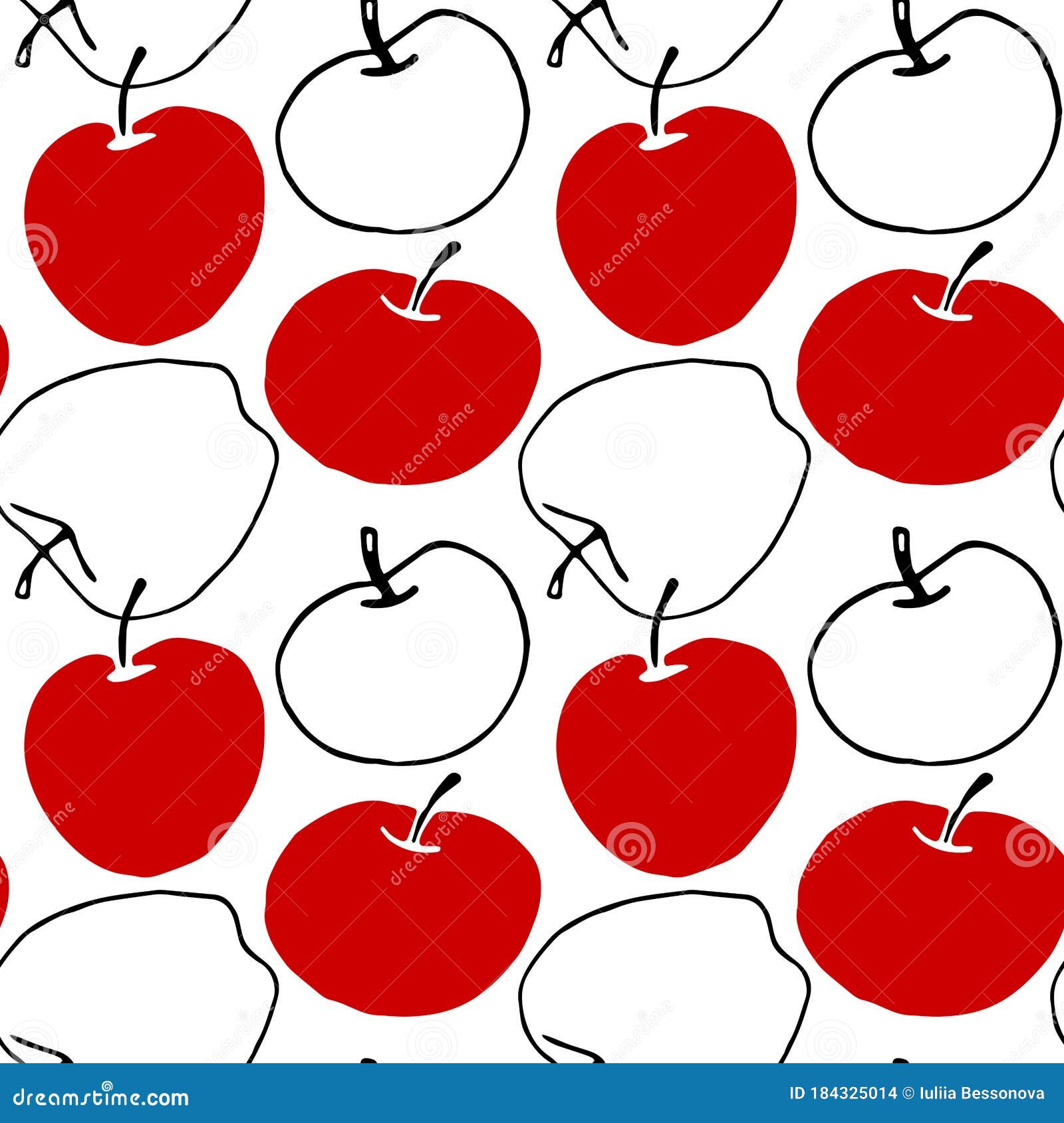 Red Apples Seamless Vector Pattern in Doodle Style. Repeating Print ...