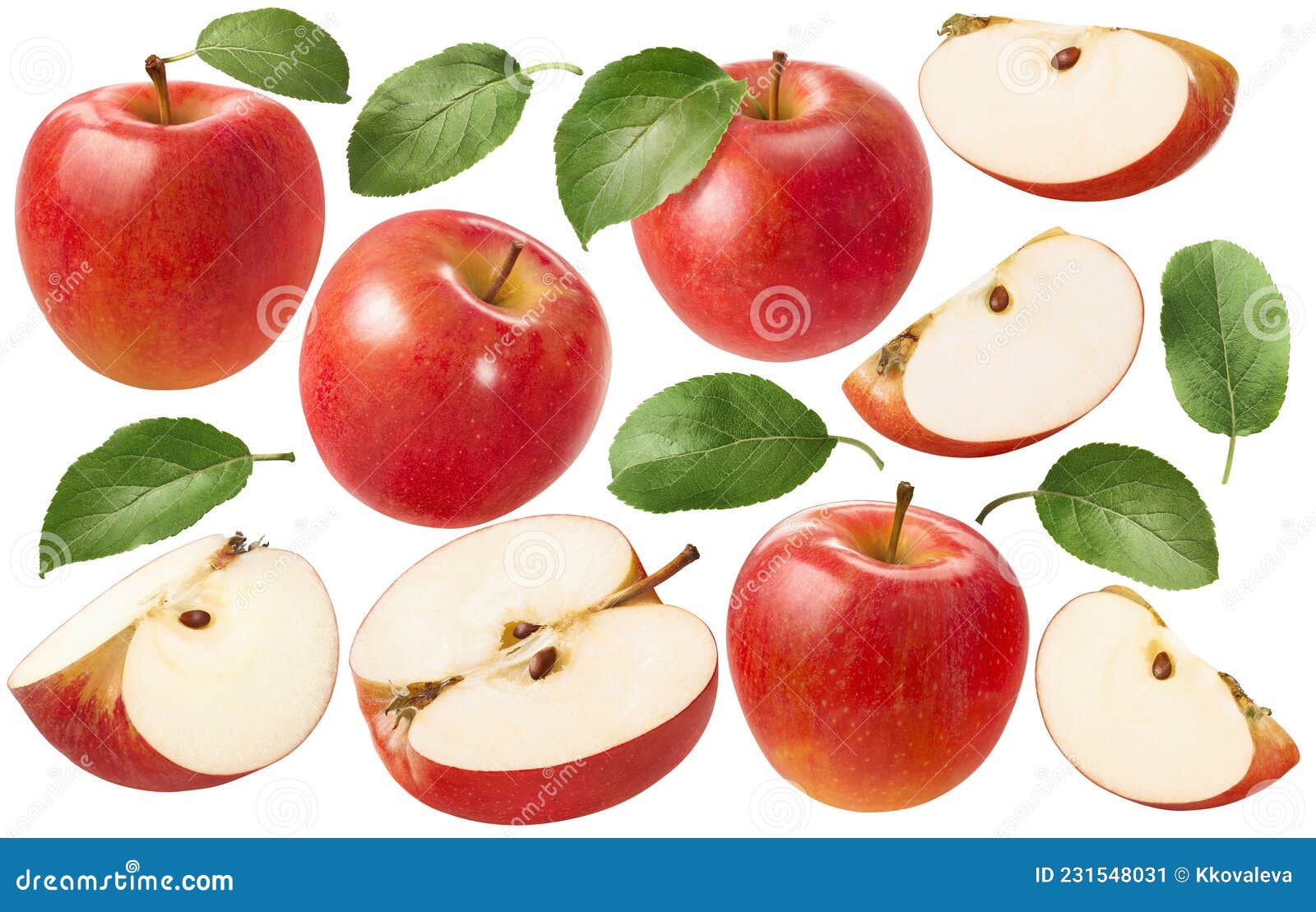 Big Red Apples Set Isolated on White Background. Whole and Pieces Stock ...